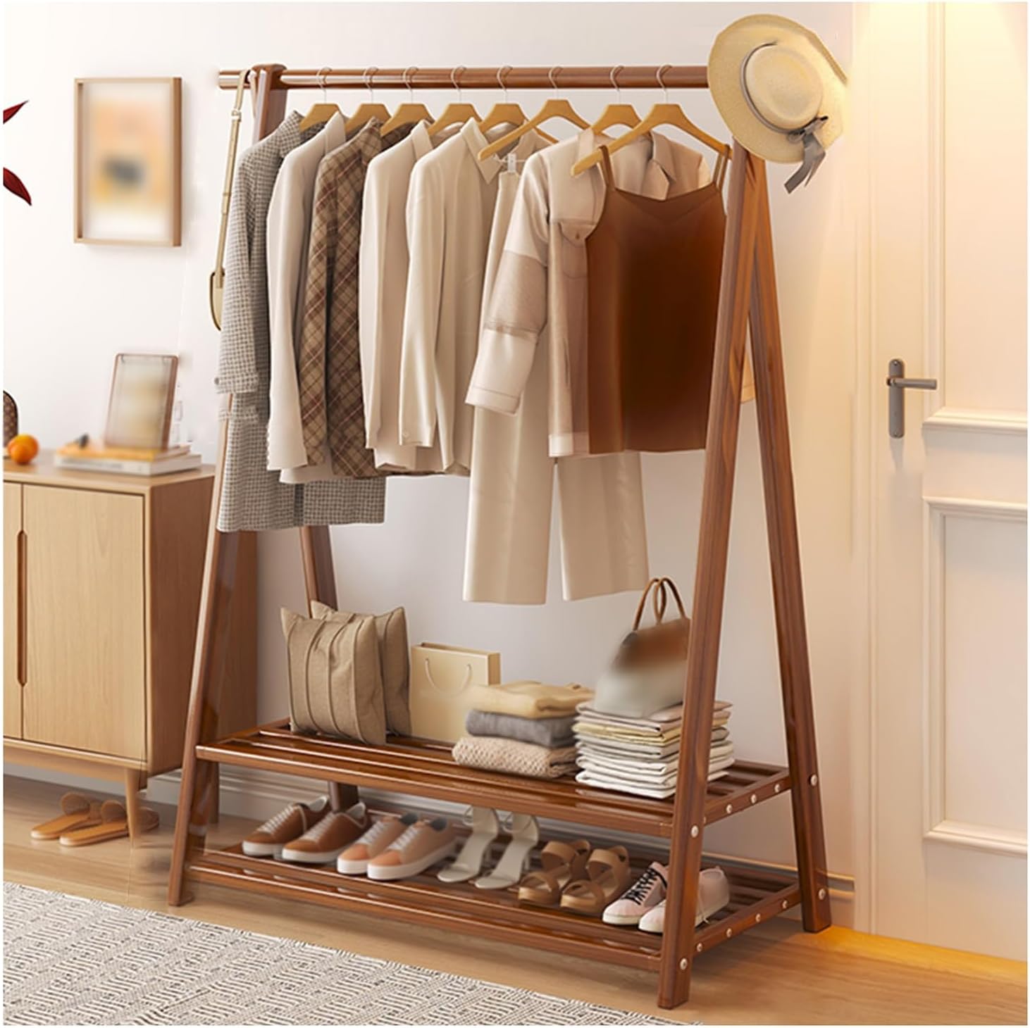 Amazon.com: Foldable Clothing Garment Rack, Wooden Clothes Hanging Rack ...