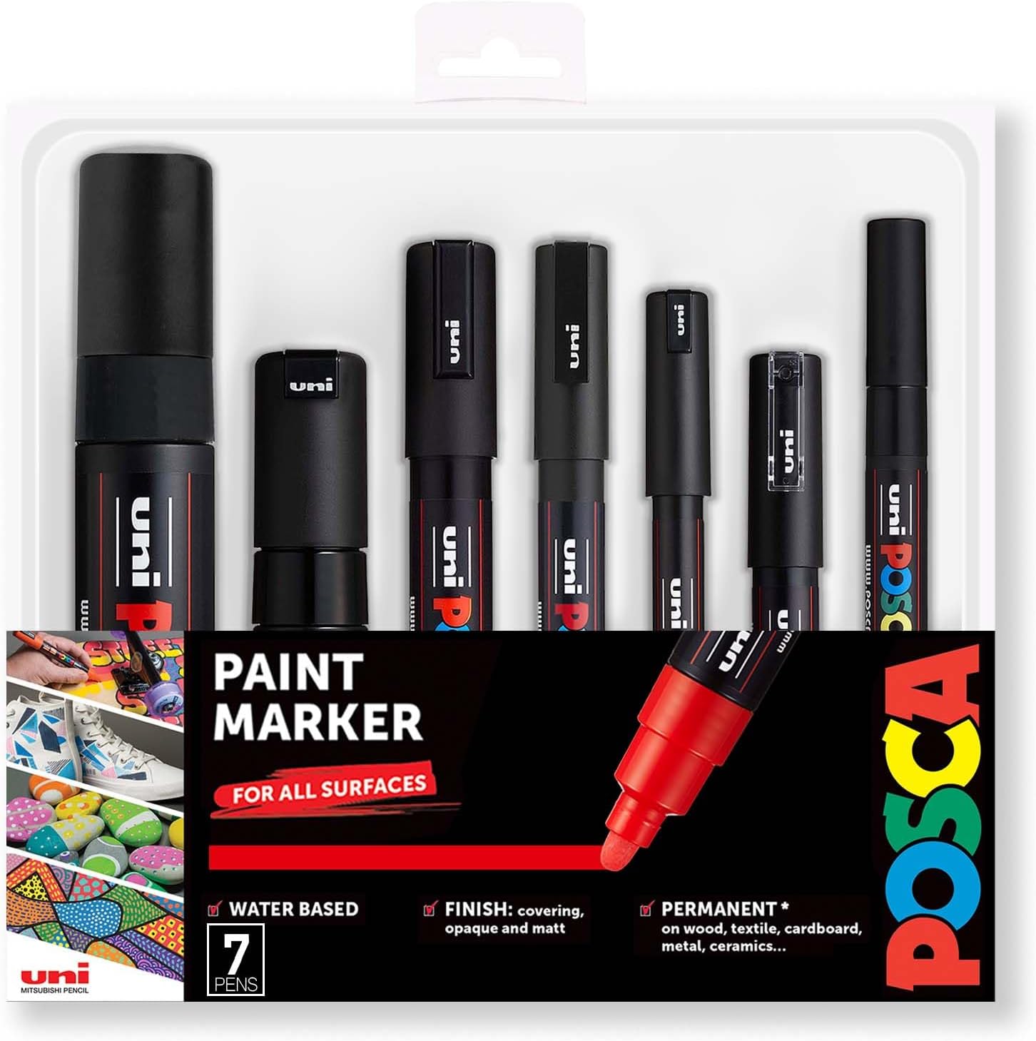 Posca PC-5M Paint Marker Art Pens - 1.8-2.5mm Nib - Black Ink - 2 Pack ...