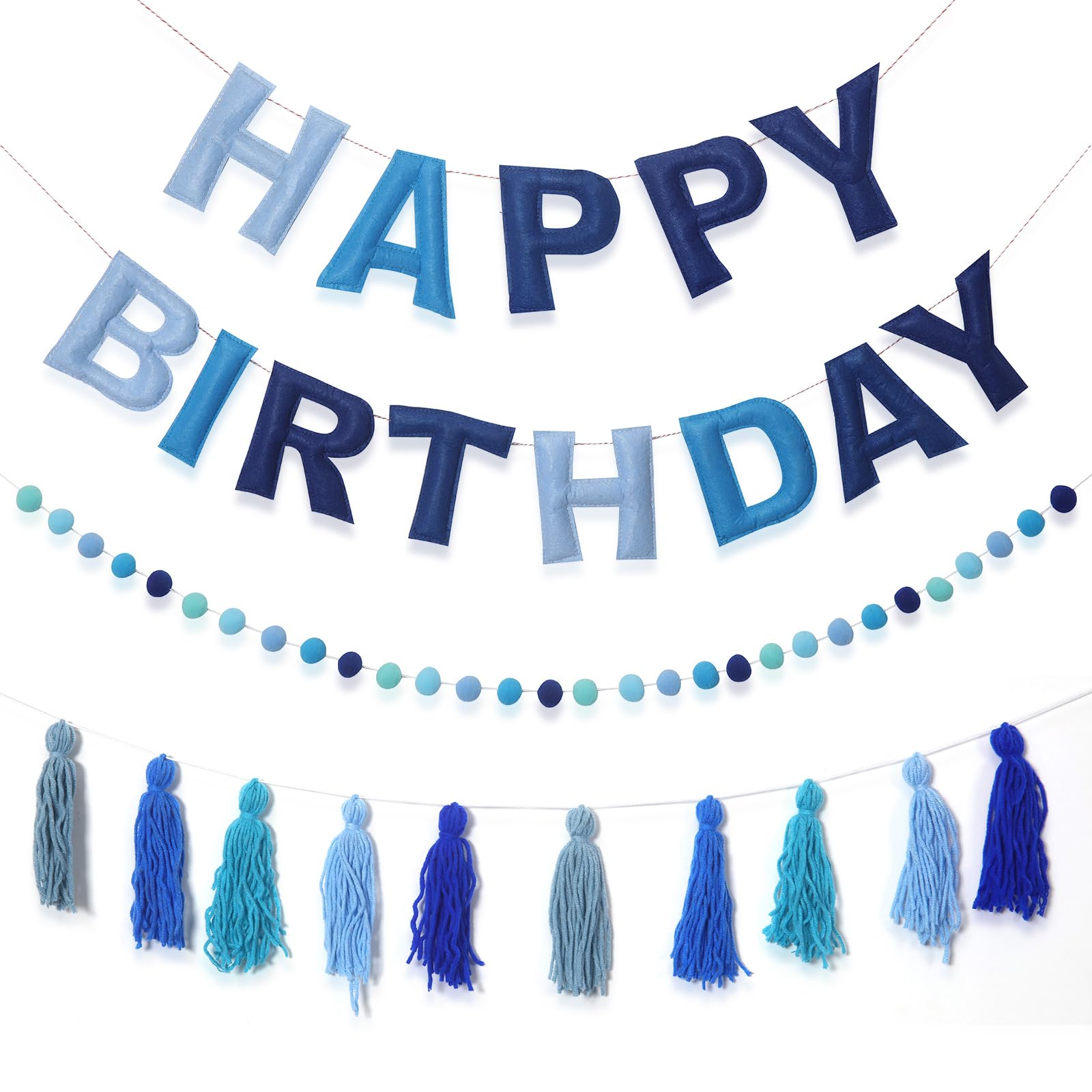 Snapklik.com : Pre-Strung Happy Birthday Banner Felt Ball Garland ...