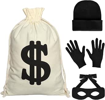 Amazon.com: 4 Pieces Robber Costume Set for Halloween Cosplay Thief ...