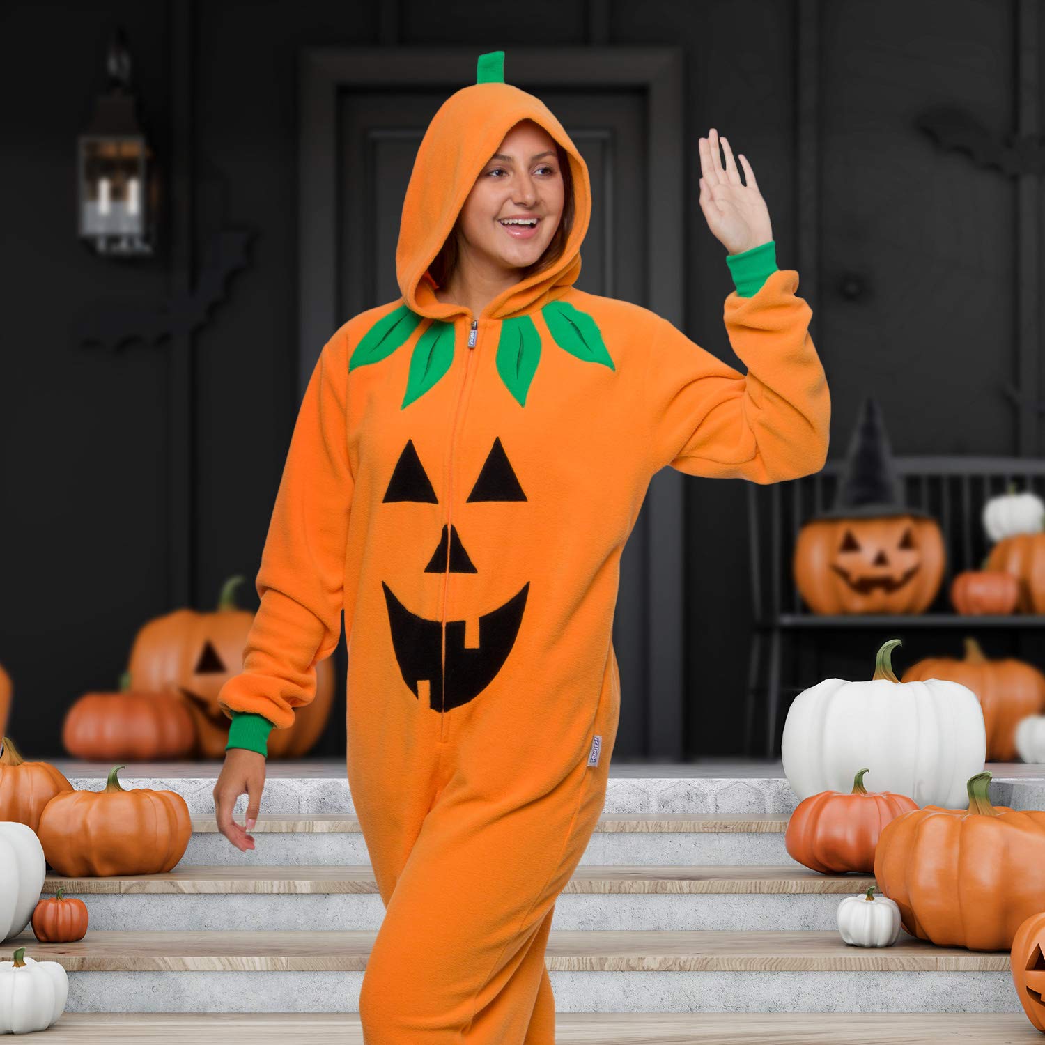 Snapklik.com : Funziez Slim Pumpkin Adult Onesie - Jack O Lantern ...