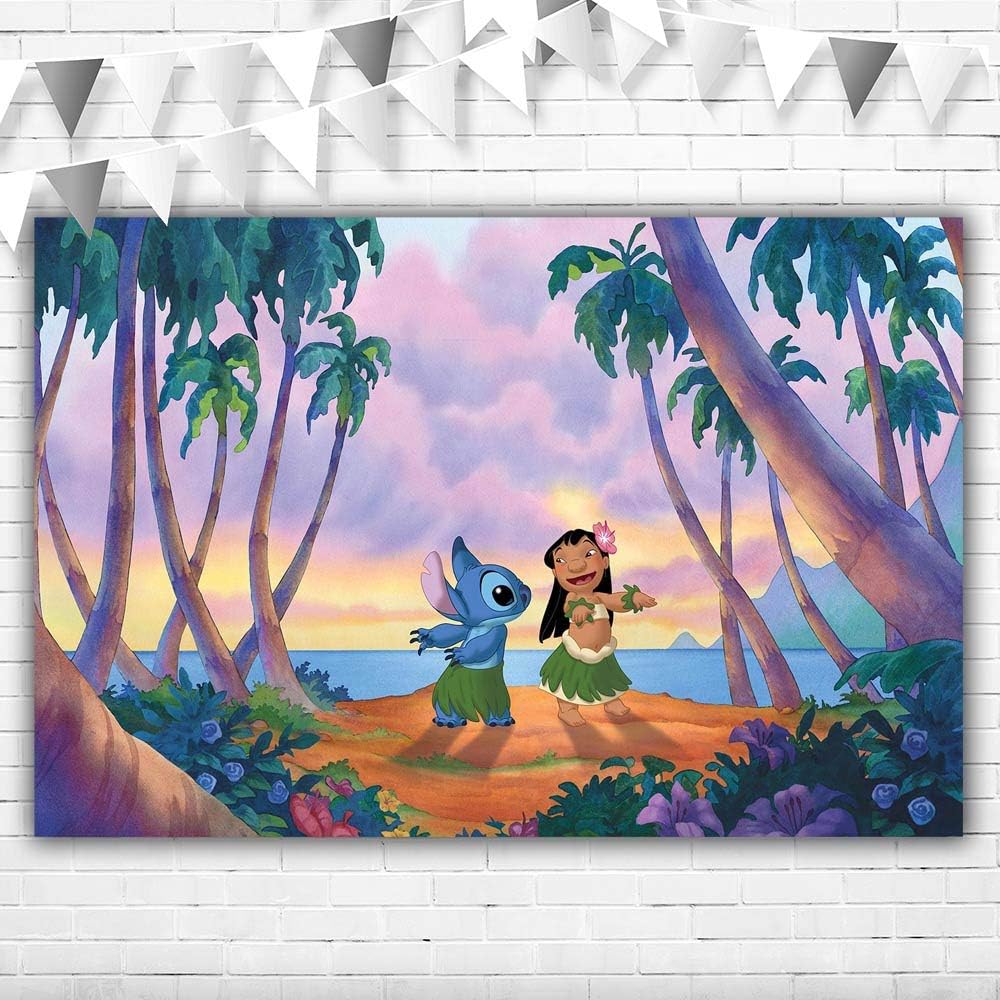 Amazon.com : Happy Birthday Stitch Backdrop 7x5 Tropical Luau ...