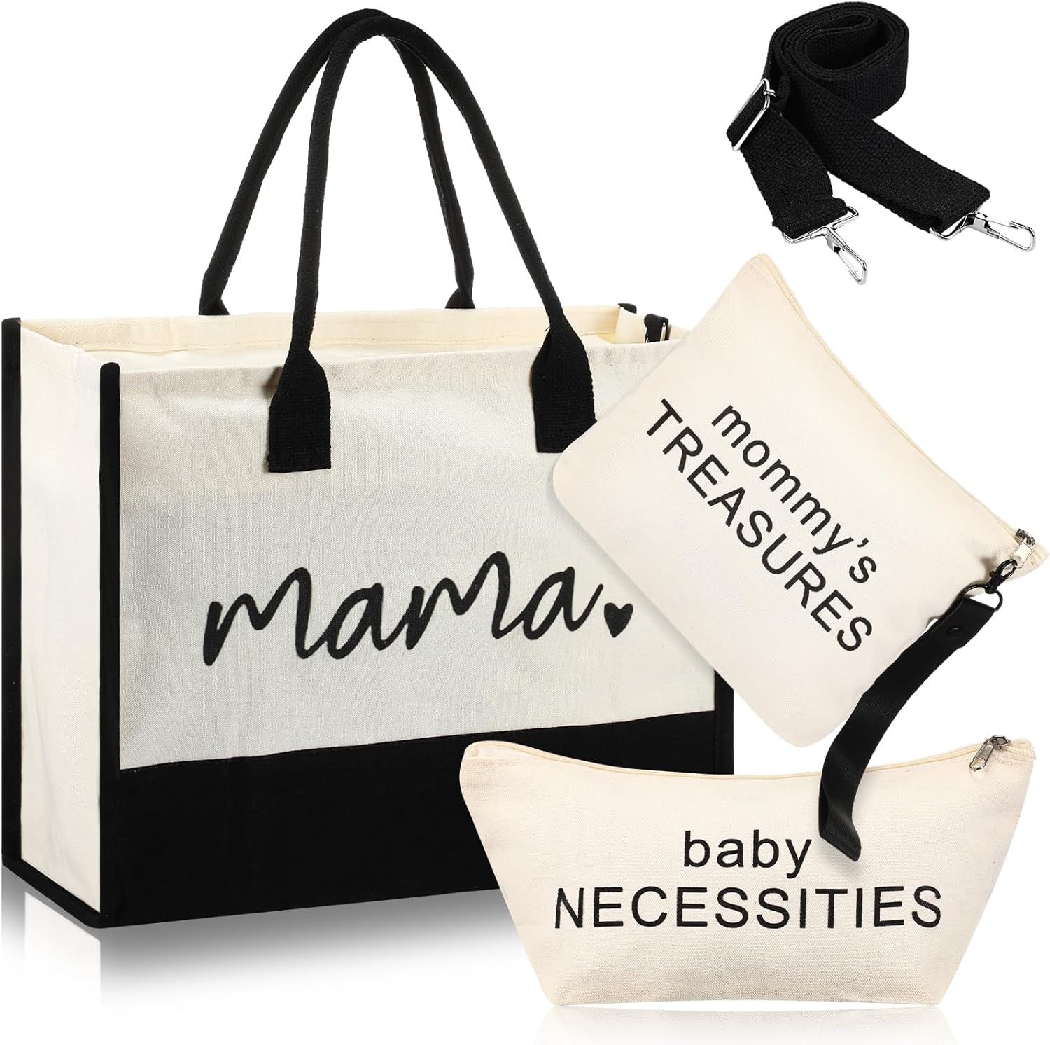 Amazon.com: Silkfly 3 Pcs Mama Canvas Tote Bag with Zipper Black Mama ...