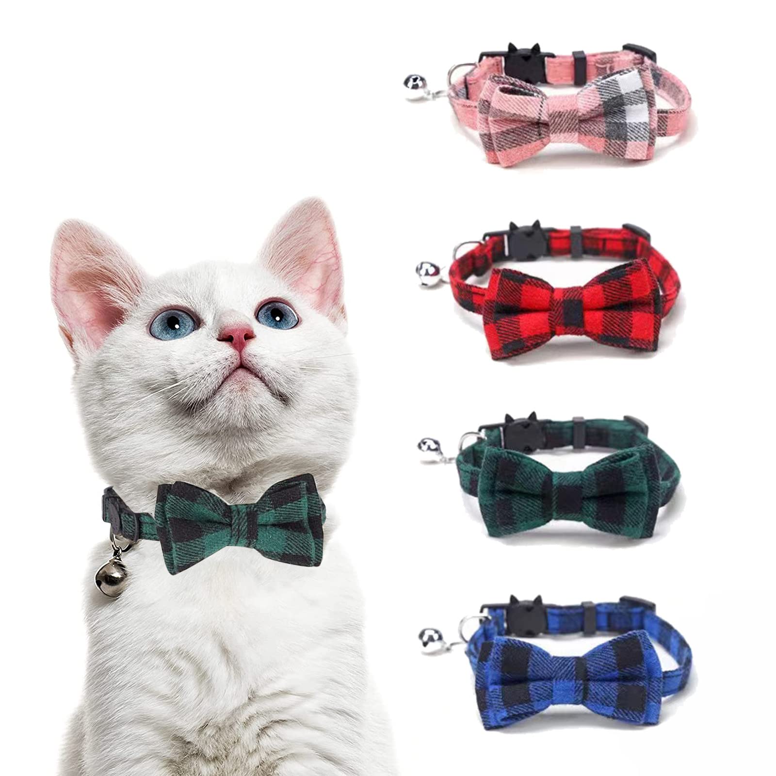 PAMELARG Collar para Gatos con Campana,Juego de 4 Collares de Gatito ...