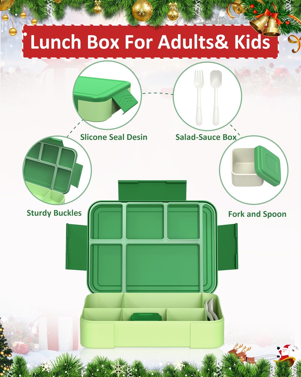 HOBUE Bento Lunch Box, Lunch Box for Adults 1330ml Bento Box with 6 ...