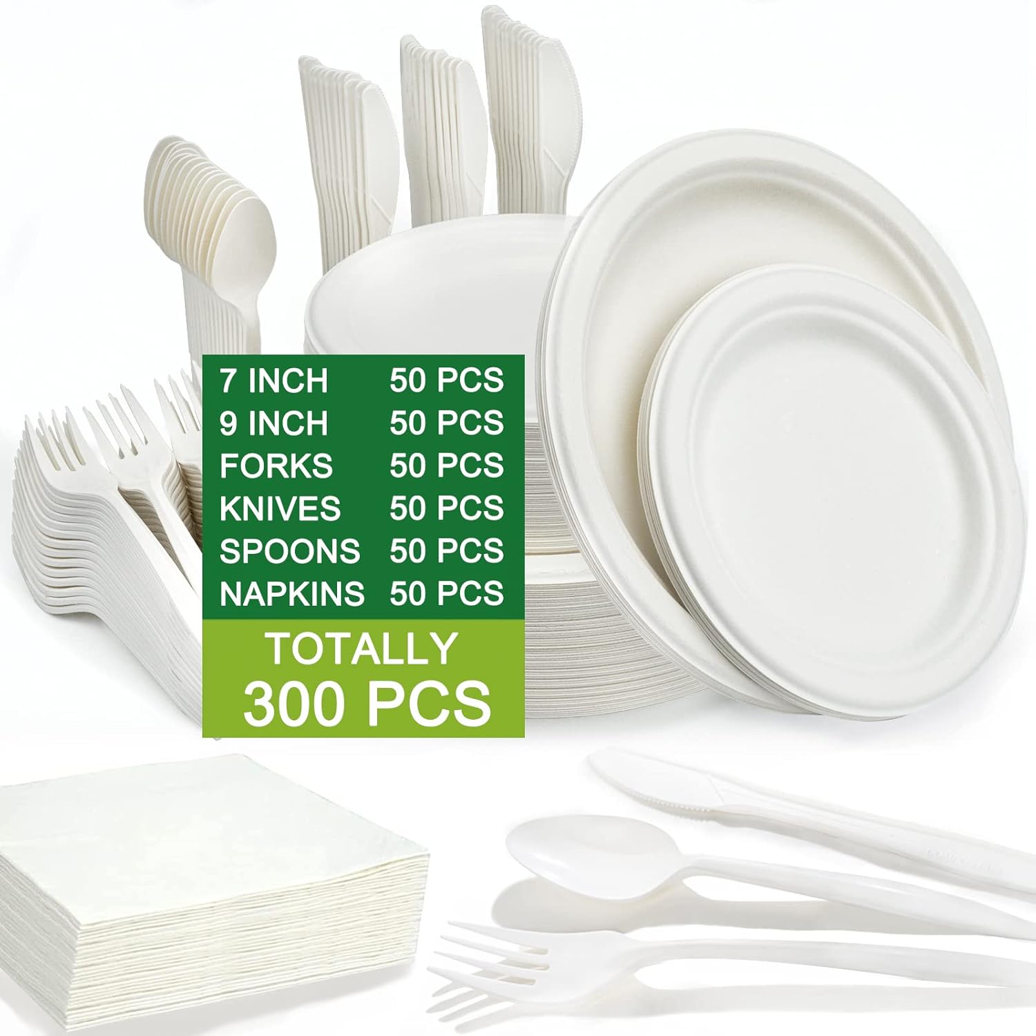 Amazon.com: hapray 300PCS Compostable Paper Plates Set, Biodegradable ...