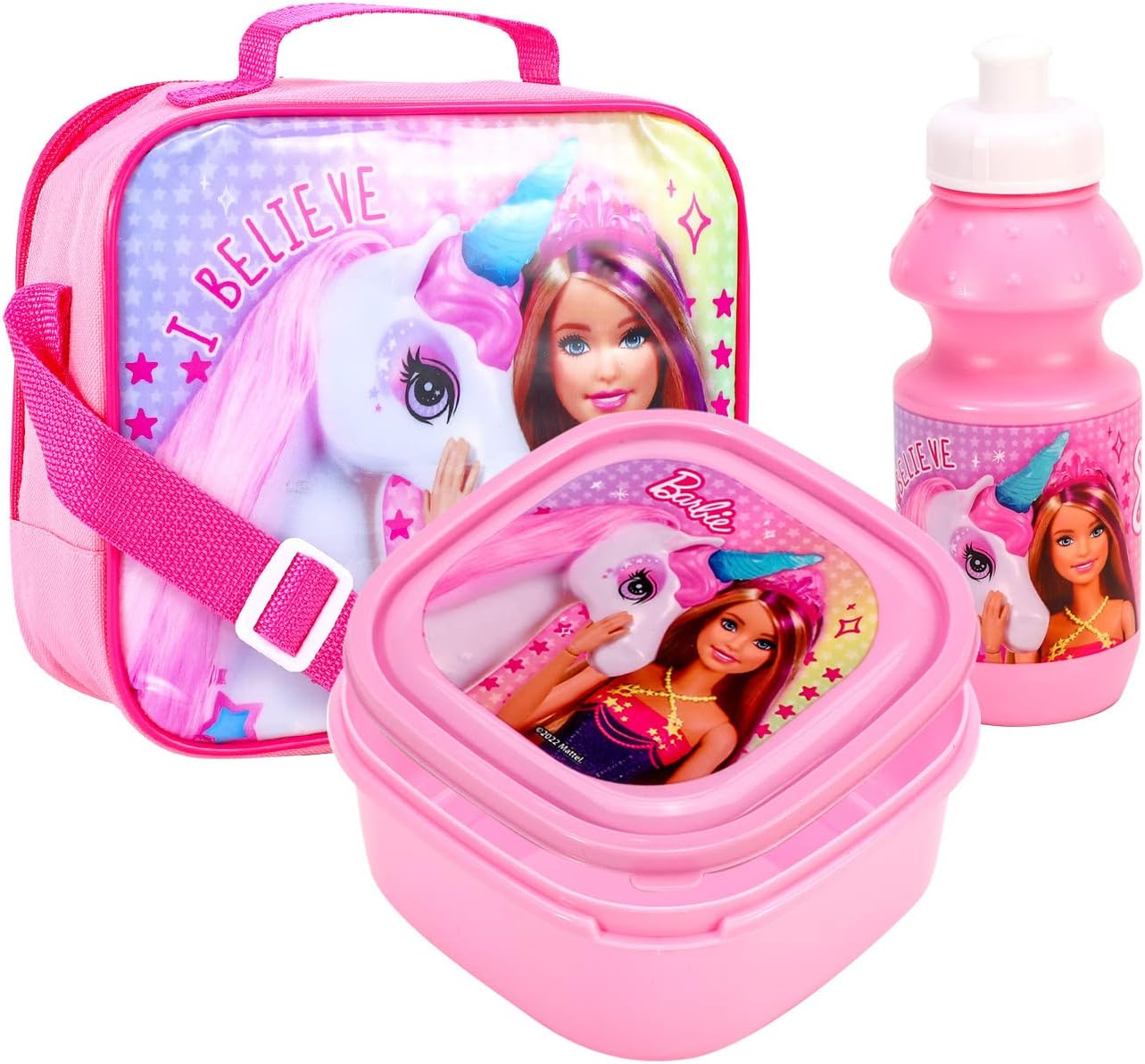 Barbie Magic Unicorn Girls Insulated 3 Piece Lunch Bag, Sandwich Box ...