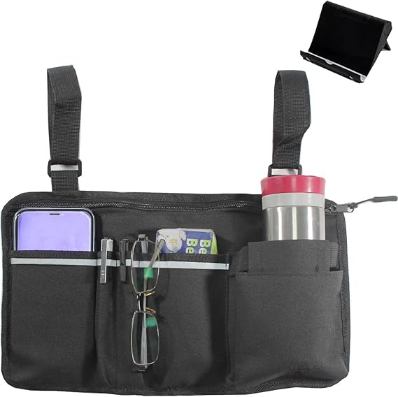 Wheelchair Side Organizer Storage Bag with Cup Holder and Reflective ...