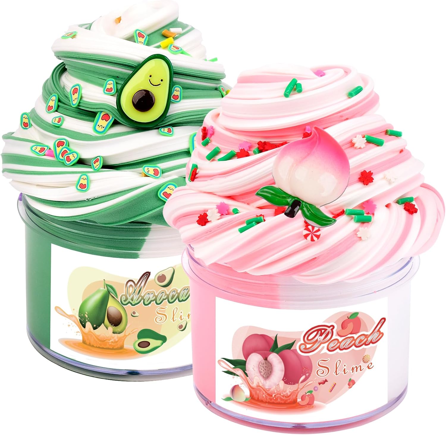 Amazon.com: 2 Pack Dual Colored Butter Slime Kit,Peach Slime,Avocado ...