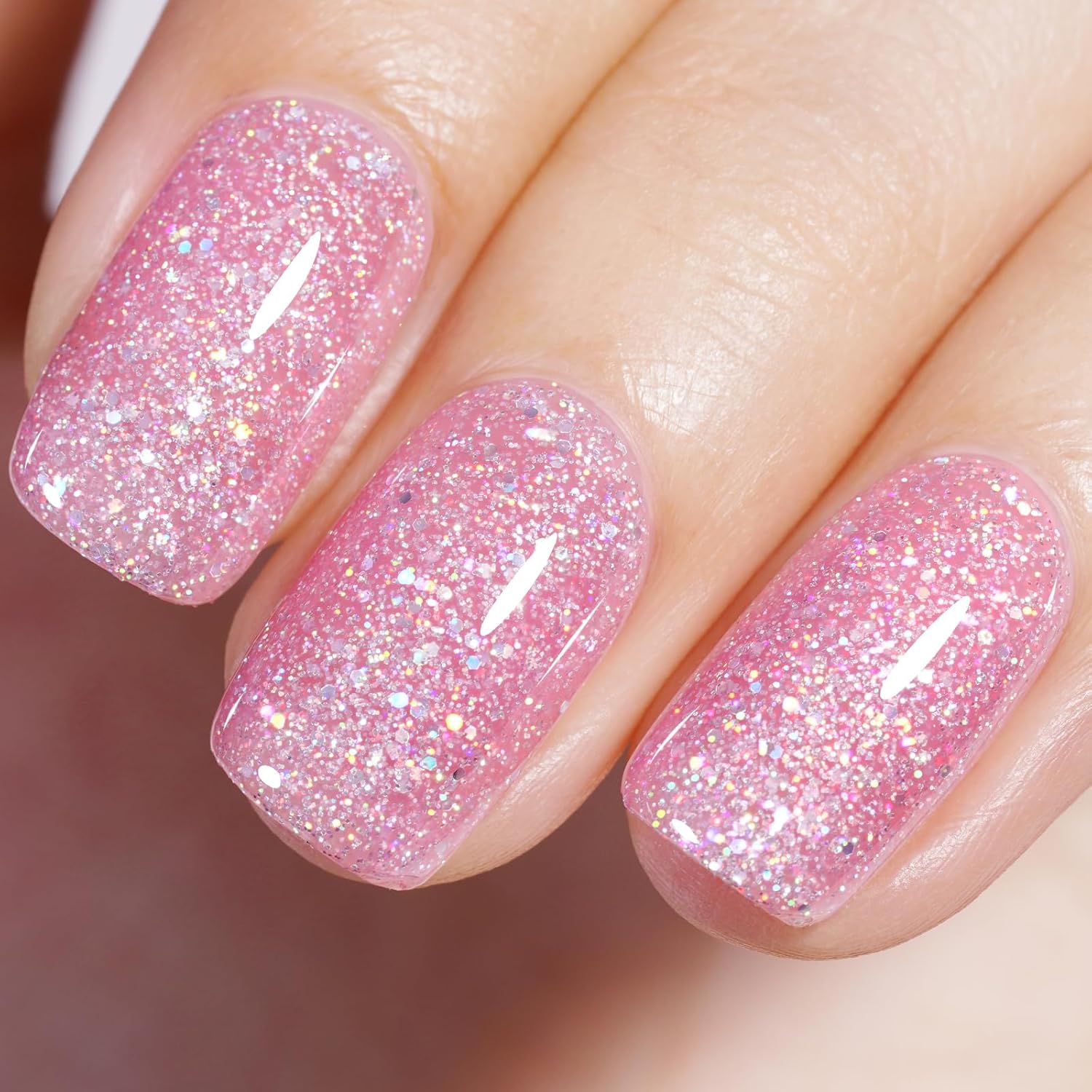Amazon.com : AILLSA Pink Glitter Gel Nail Polish Sheer Pink Rainbow ...