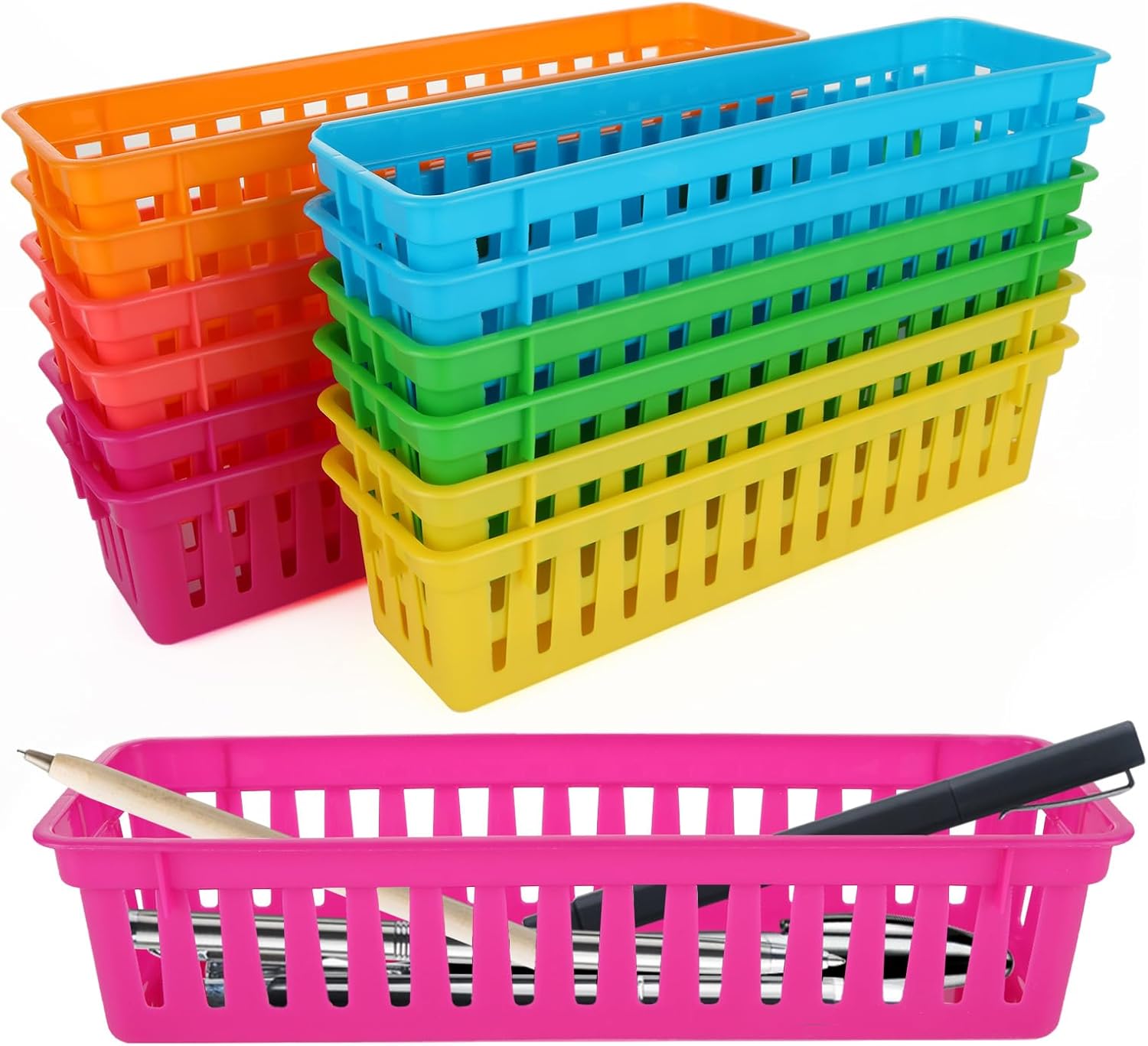 Oungy 24 PCS Classroom Pencil Organizer Basket, 23 x 7 x 6cm Plastic ...