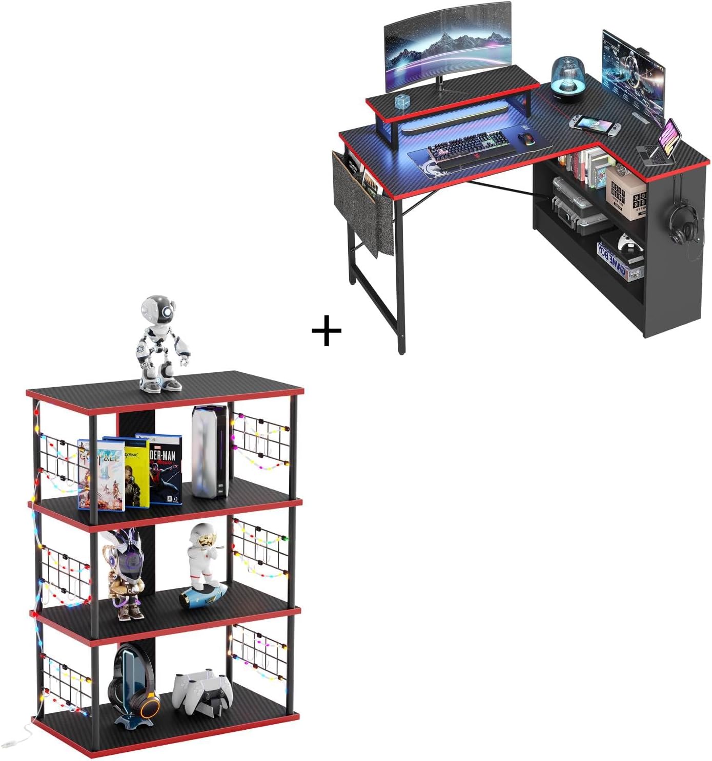 Amazon.com: Bestier RGB Gaming Display Shelf 4 Tier Bundle with Small ...