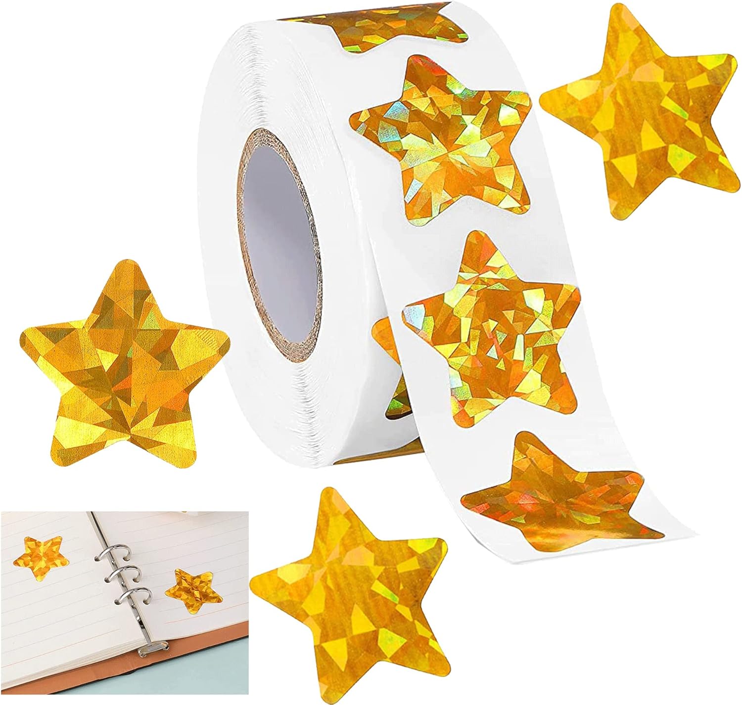 Sparkling Gold Star Stickers - 500 Self-Adhesive Stars for Rewards ...