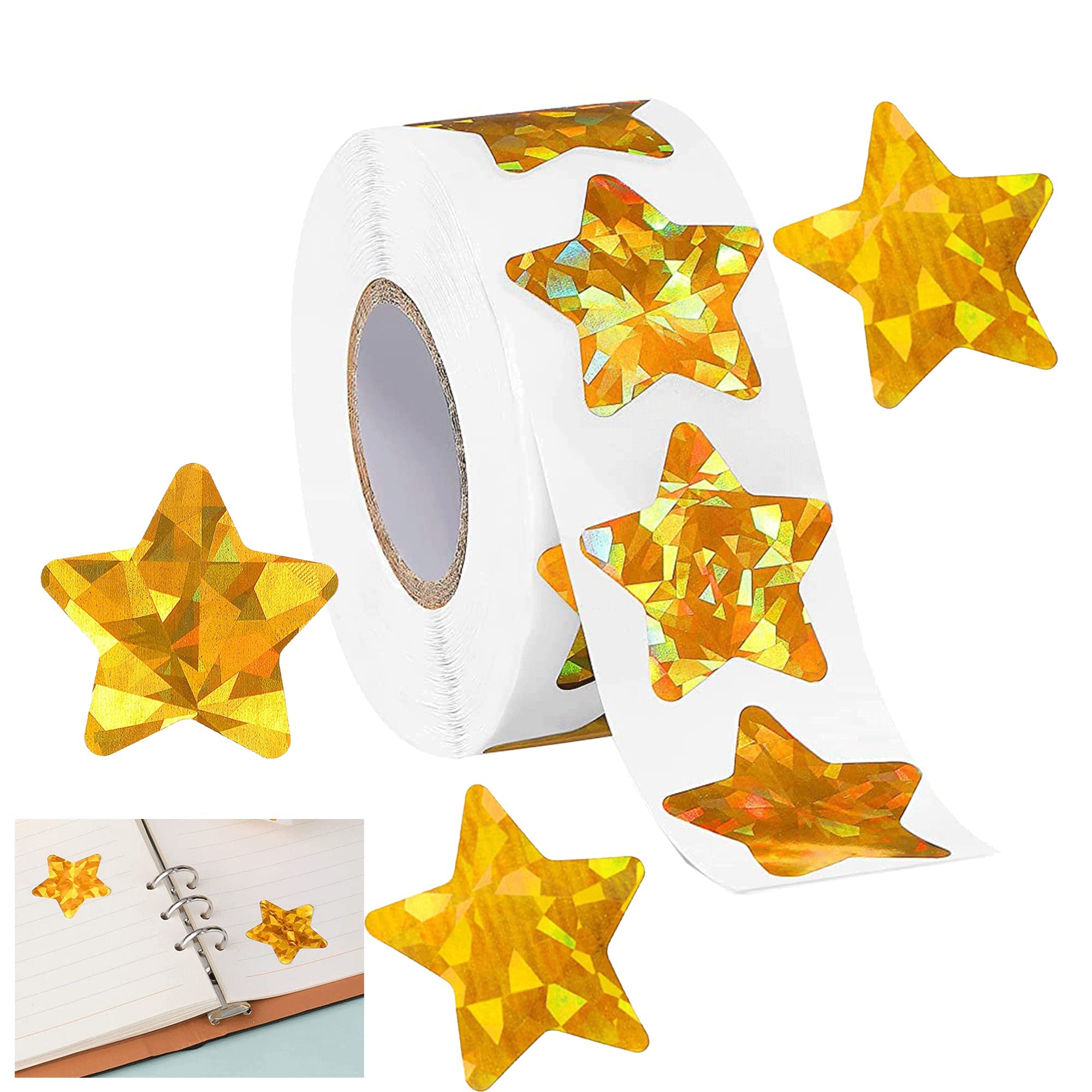 Sparkling Gold Star Stickers - 500 Self-Adhesive Stars for Rewards ...
