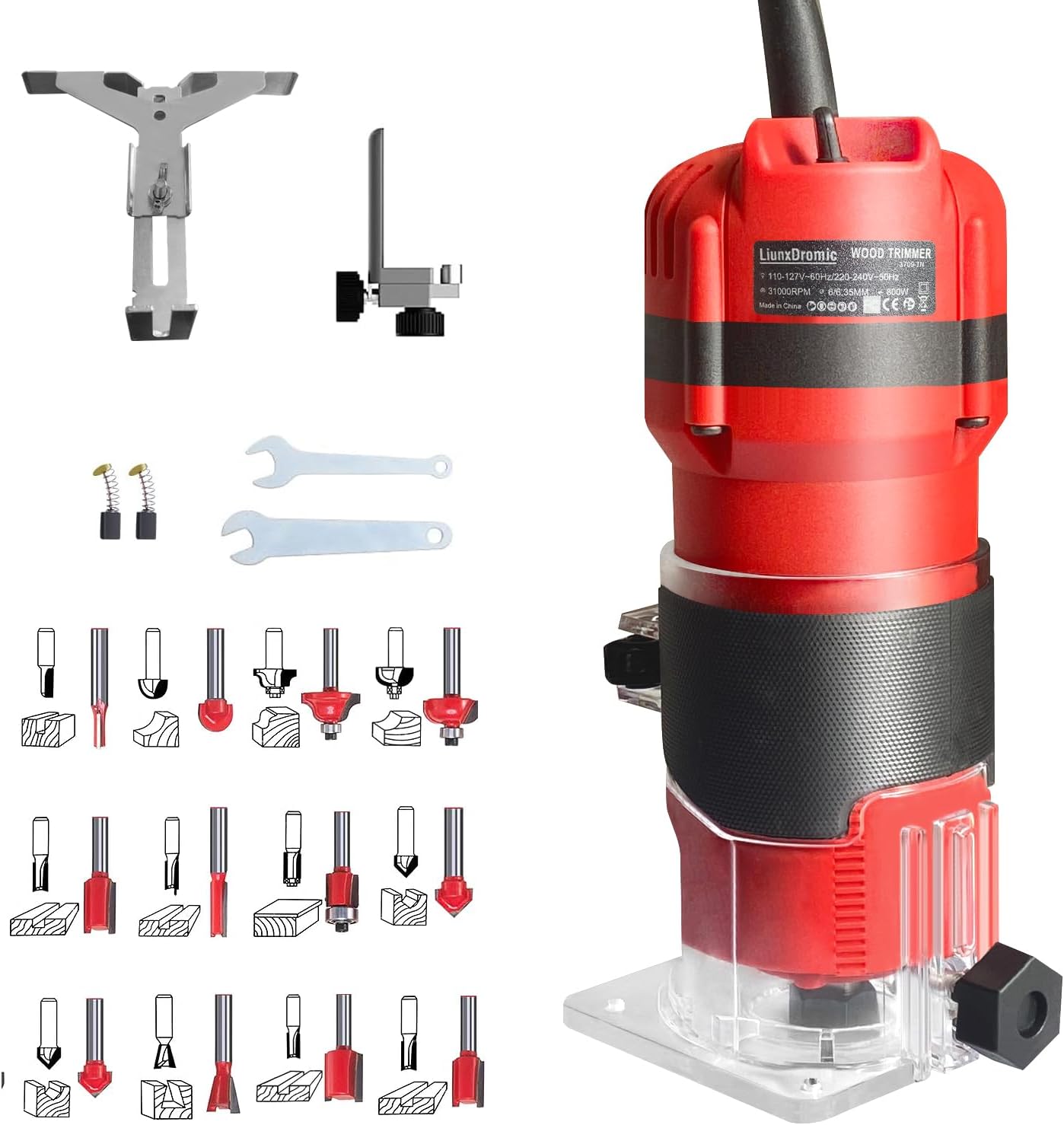 110V 800W Wood Router Tool, 30000RPM Electric Palm Trim Router, Compact ...