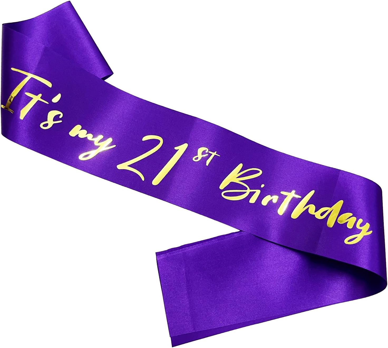 Amazon.com: 21st Birthday Sash, Purple Satin Soft Sashes with Gold Foil ...