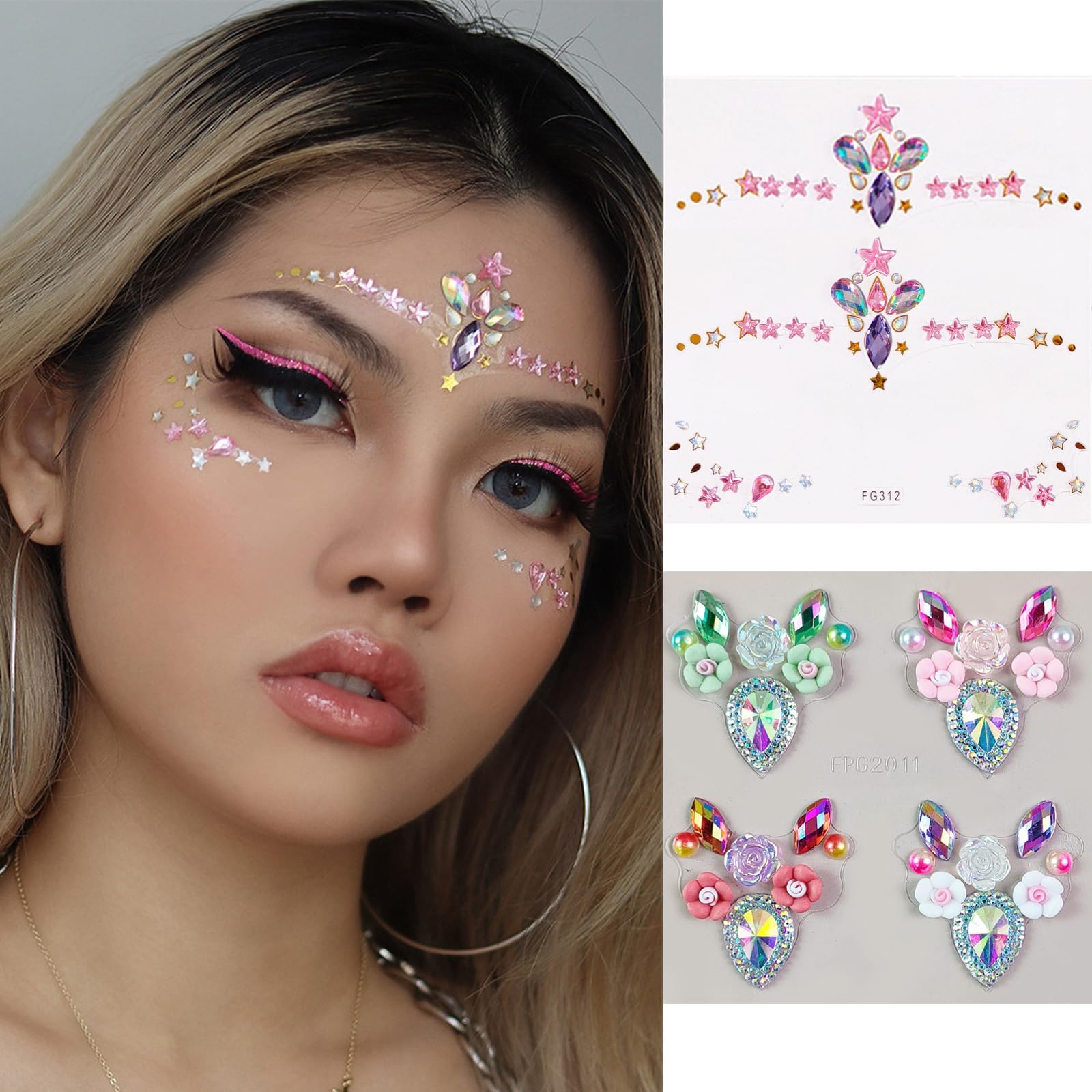Amazon.com : Face Tattoo Face Gems Rhinestone Stickers Eye Face Diamond ...