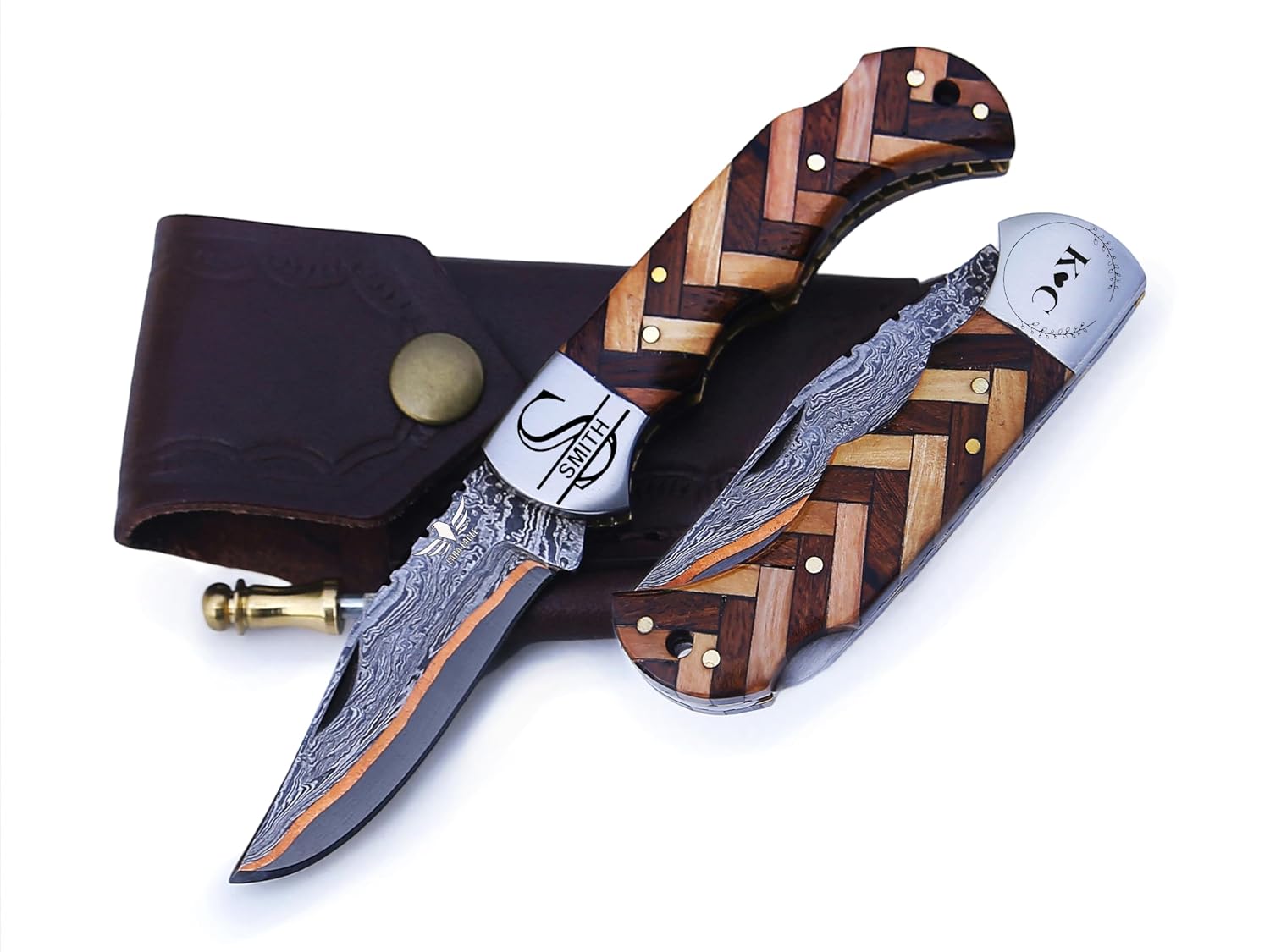 Amazon.com: Copper Damascus Pocket Knife – Olive & Rose Wood Handle ...