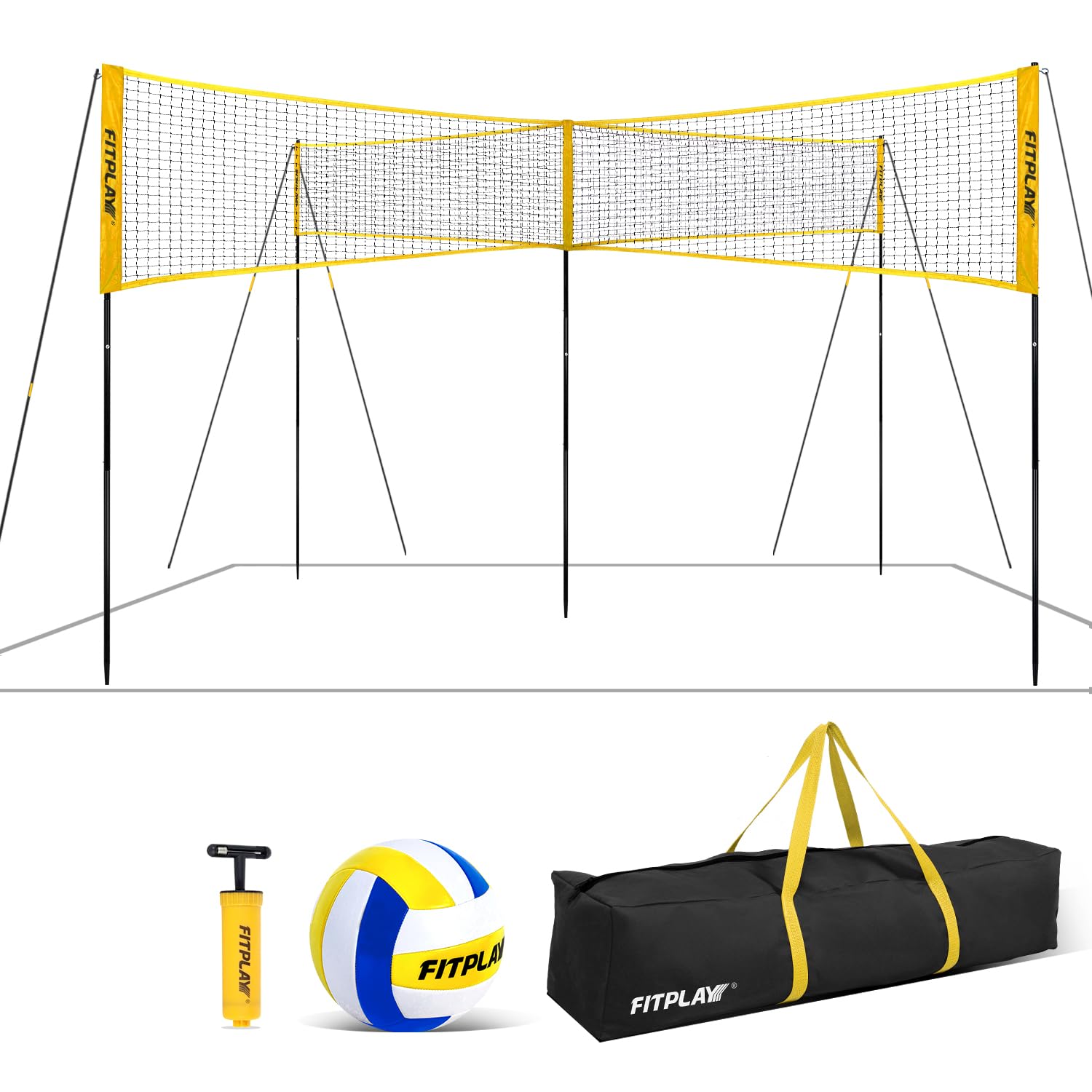 Four Square Volleyball/Badminton Net Set,Height Adjustable 4 Square ...