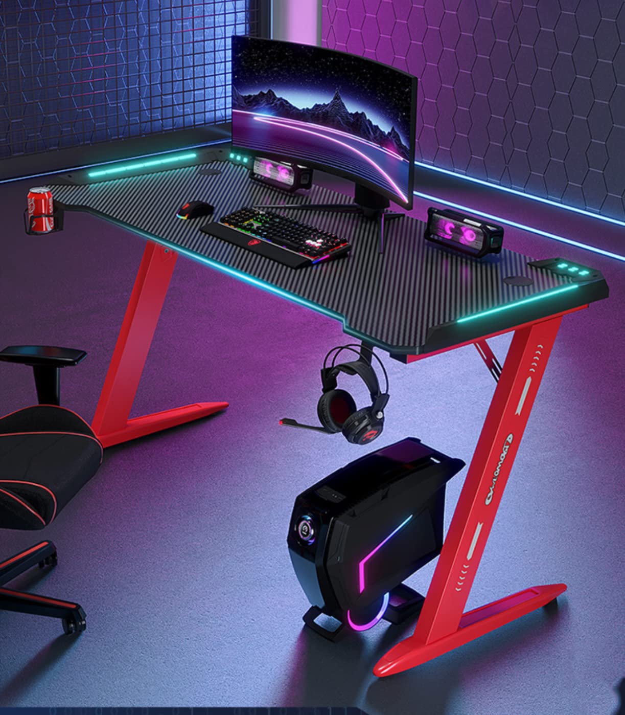 Modernluxe Gaming Desk With Rgb Led Lights And Headphone Hook at Colby ...