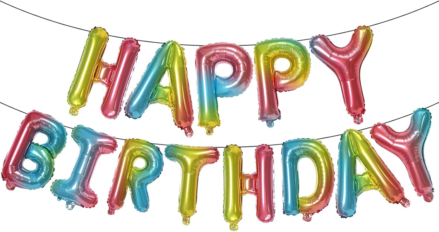 Amazon.com: Happy Birthday Banner,16 Inch Gradient Rainbow Foil ...
