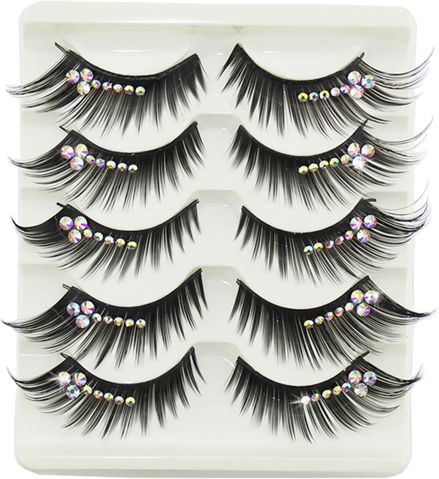 Amazon.com: 5 Pairs Diamond False Eyelashes for Makeup, Rhinestone ...