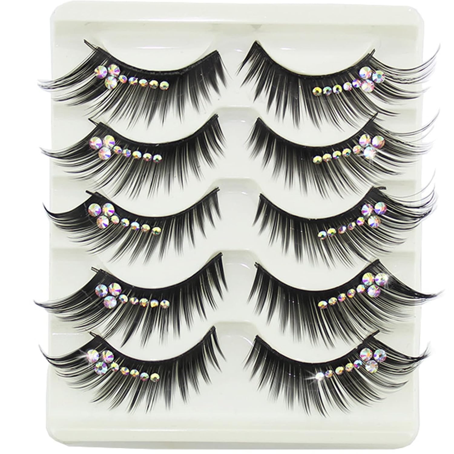 Amazon.com: 5 Pairs Diamond False Eyelashes for Makeup, Rhinestone ...