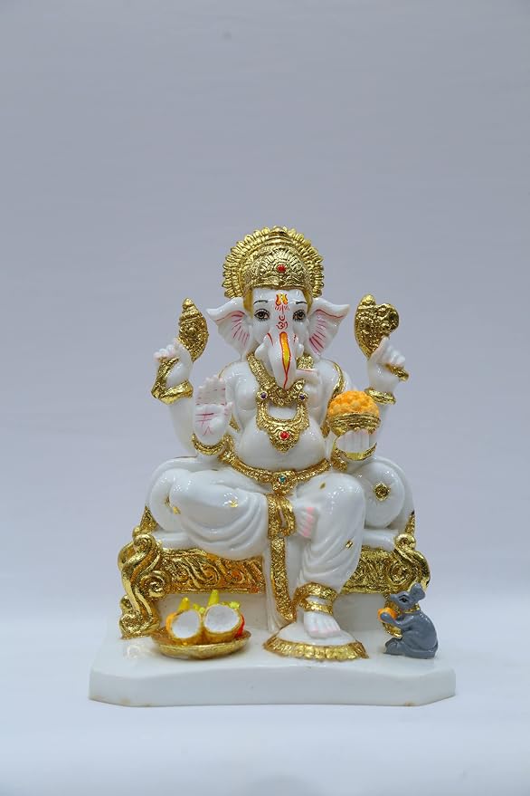 Buy S patnaik Gold Plated Ganesha Idol for Home 9 Inch, Cultured Marble ...