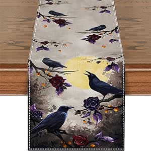 Amazon.com: Halloween Owl and Rose Table Runner, 72 Inches Long, Black ...