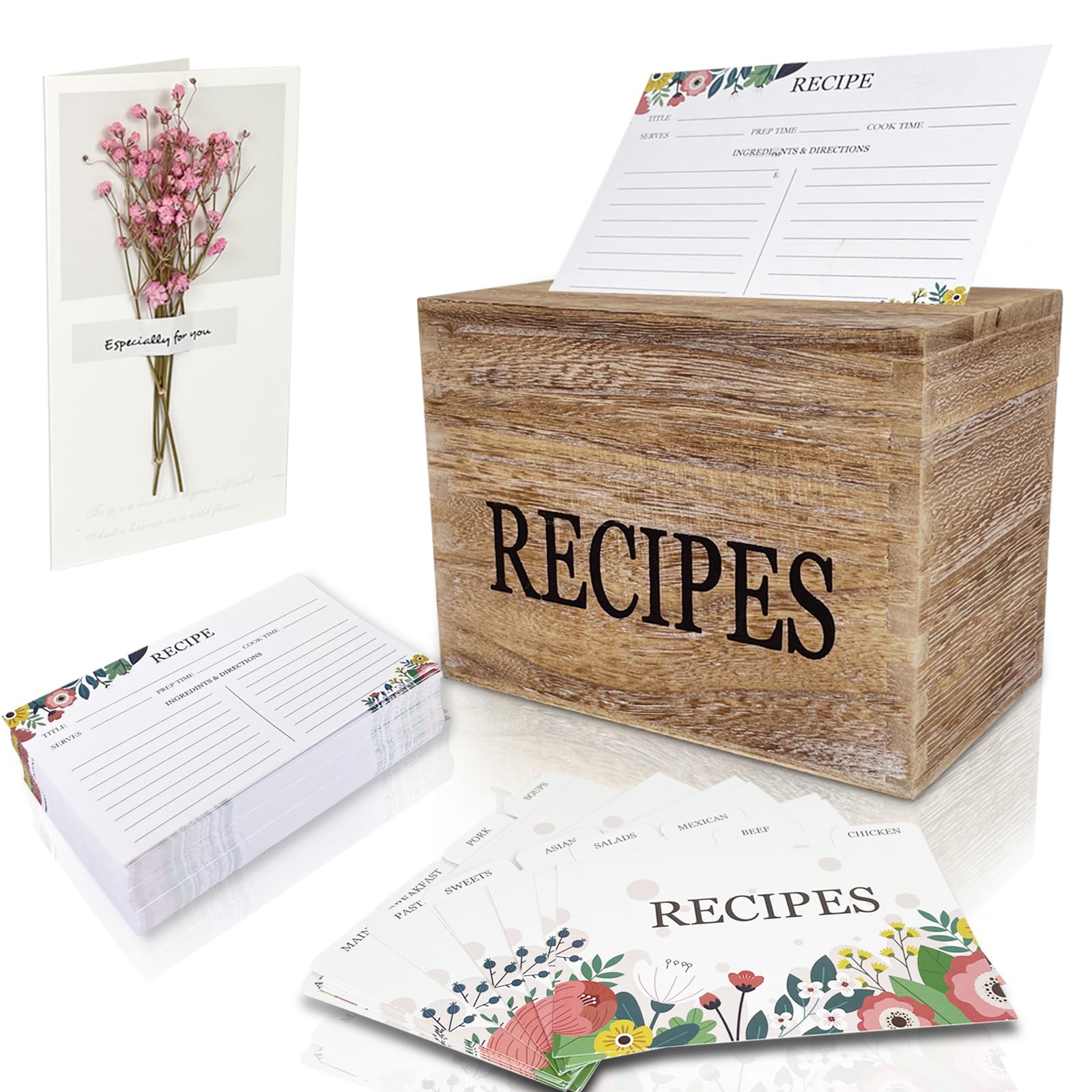 Amazon.com: Recipe Box,Recipe Cards 50 Size 4x6 with 16 Divider,1 ...
