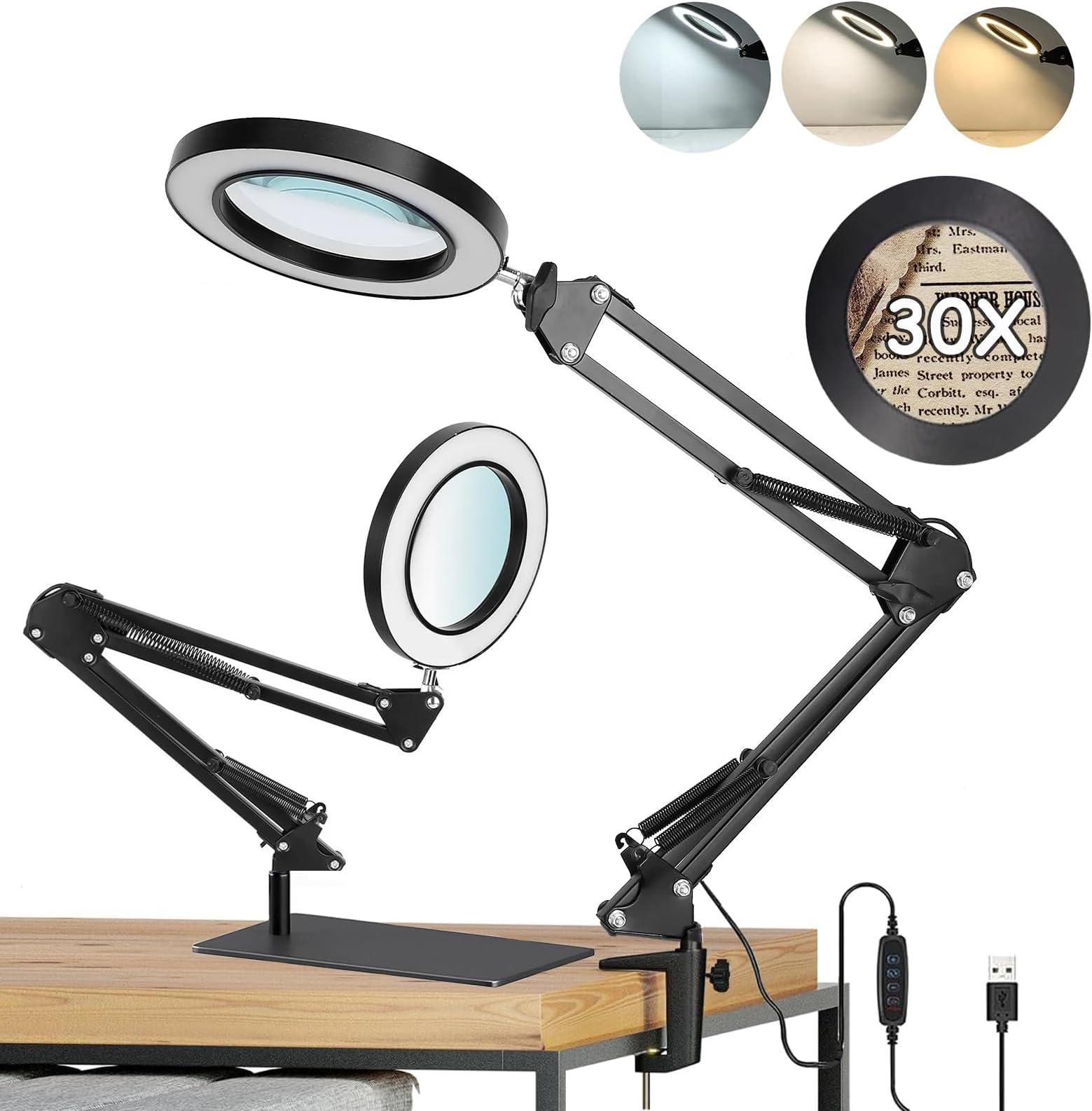 Topsky Lupa con Luz LED 10X，72 LED 3 Modos de Color Lupa (Negro,37cm ...