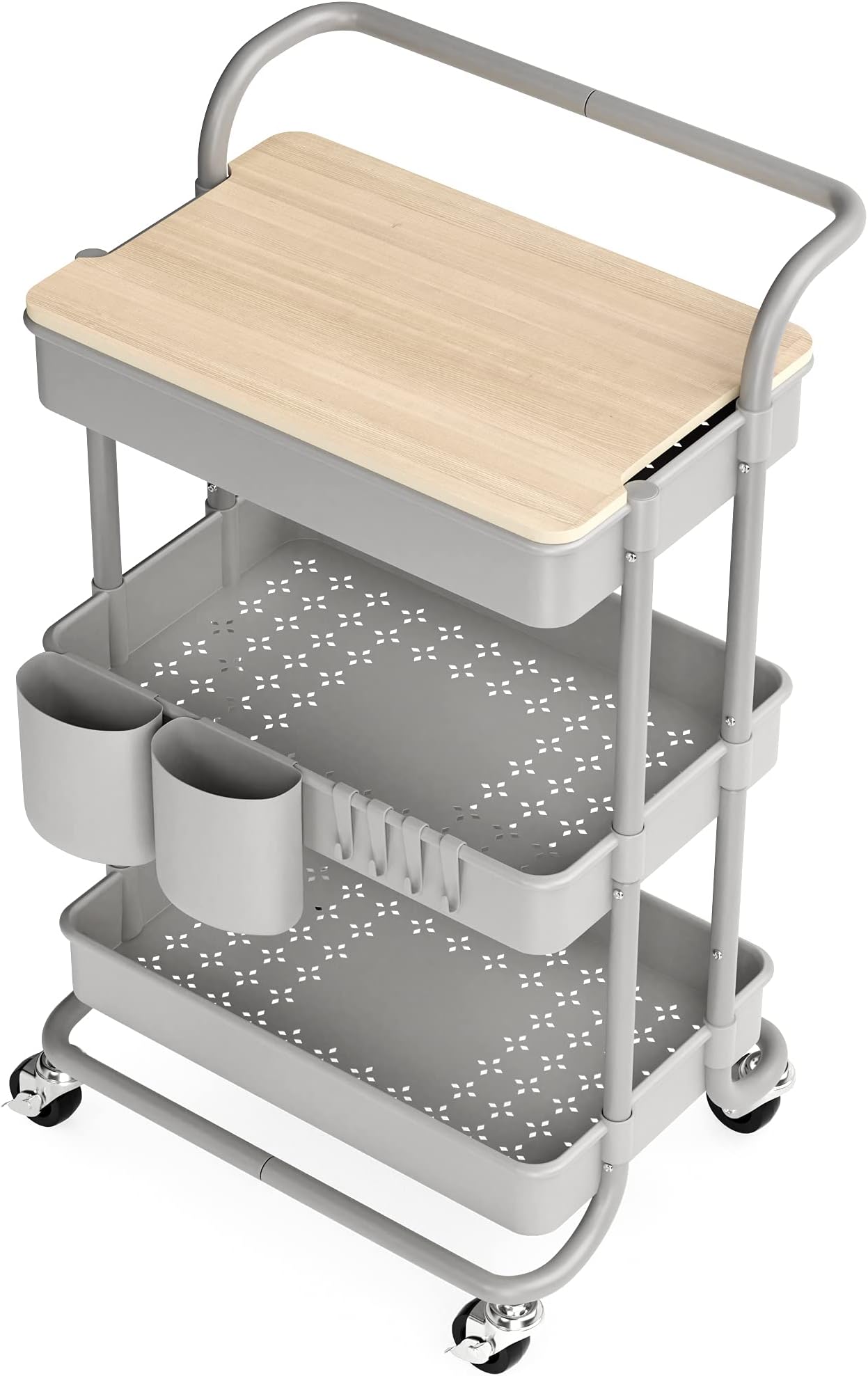 Amazon.com: 3 Tier Rolling Cart, with Table Top, Rolling Storage Cart ...