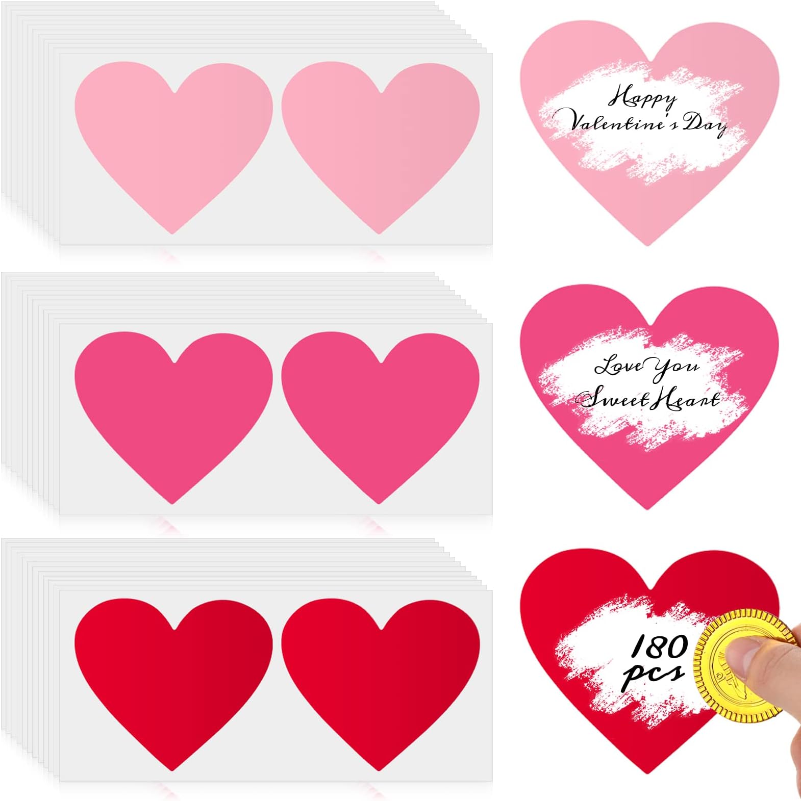 Amazon.com: Sabary 180 Pcs 3 Inch Heart Scratch Off Stickers Labels ...