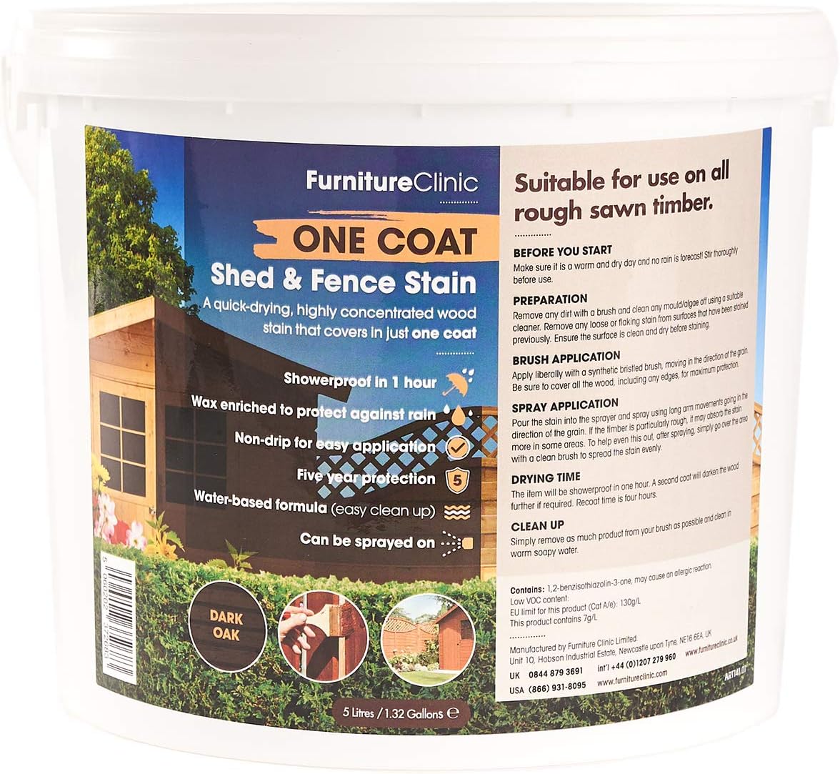 One Coat Shed & Fence Stain 5L (Dark Oak) - Quick Drying & Highly ...