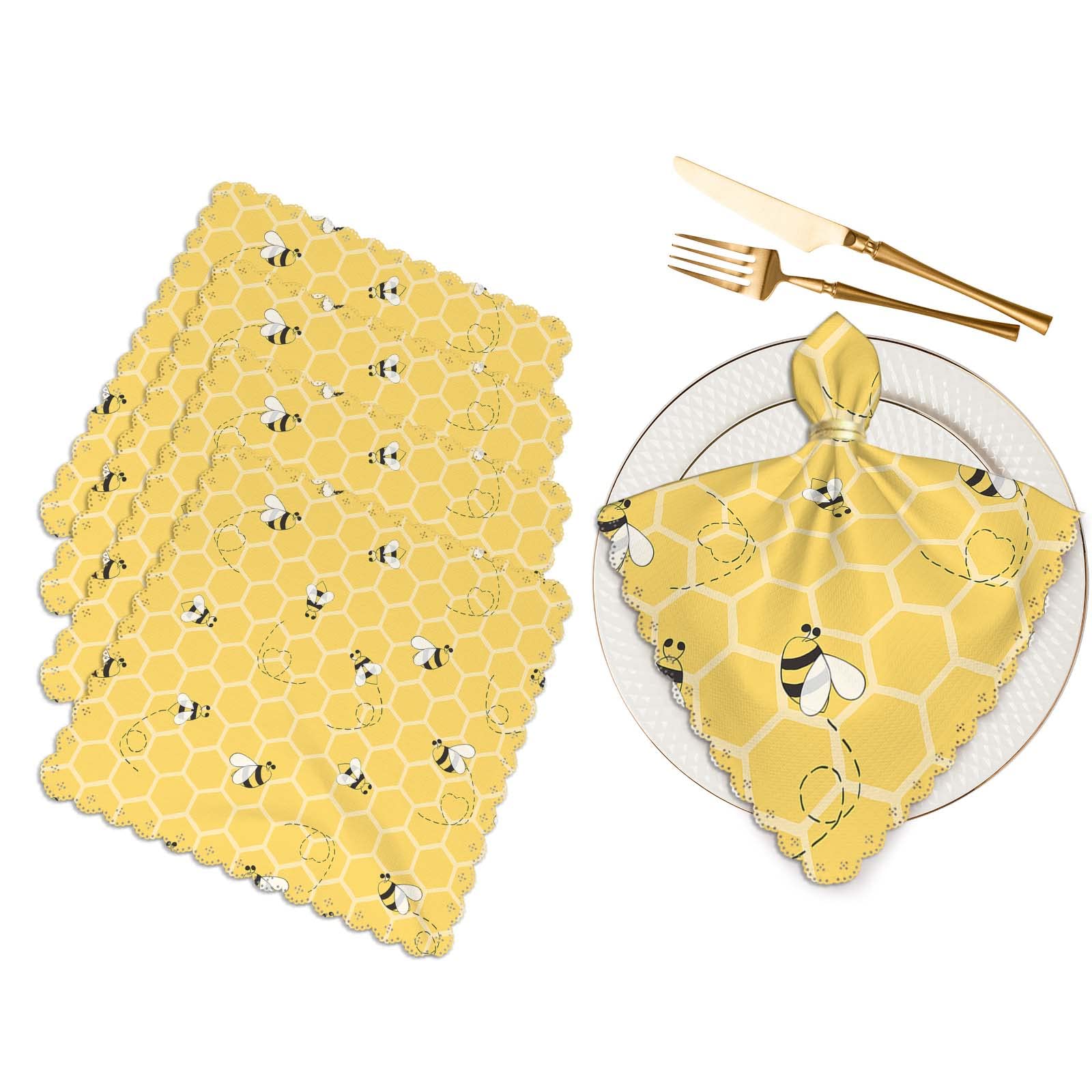 Amazon.com: Yibeas Cute Bees Cloth Table Napkins Set of 4 On The Honey ...