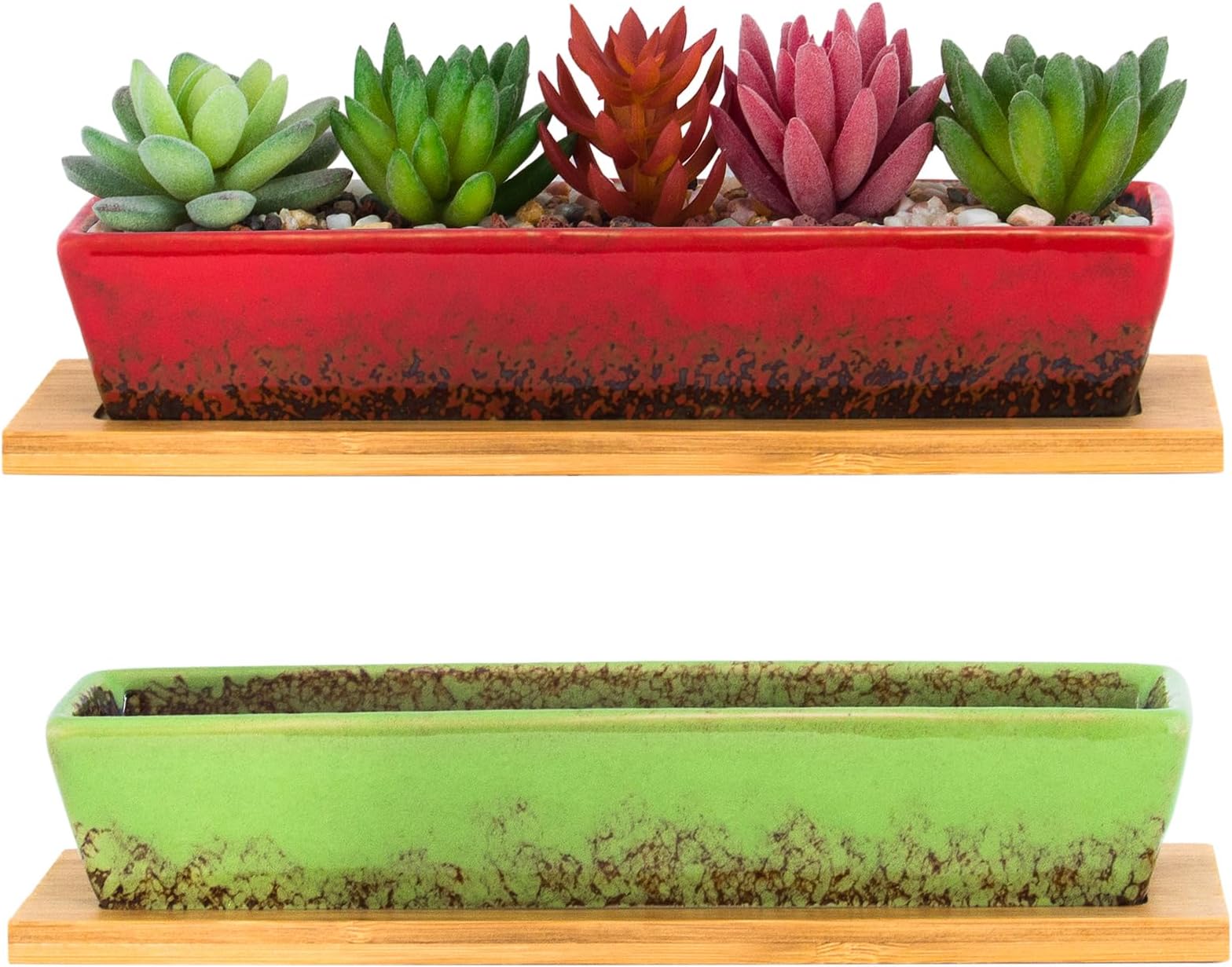 ARTKETTY 2 Pack Ceramic Succulent Plant Pots with Drainage Tray, 25CM ...