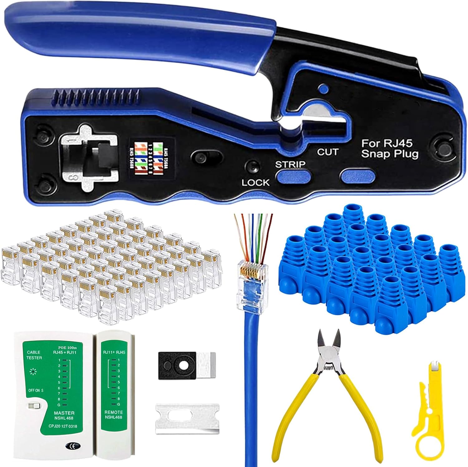 Gaobige Pass Through RJ45 Crimp Tool Kit, Cat6A Cat6 Cat5e Cat6 rj45 ...