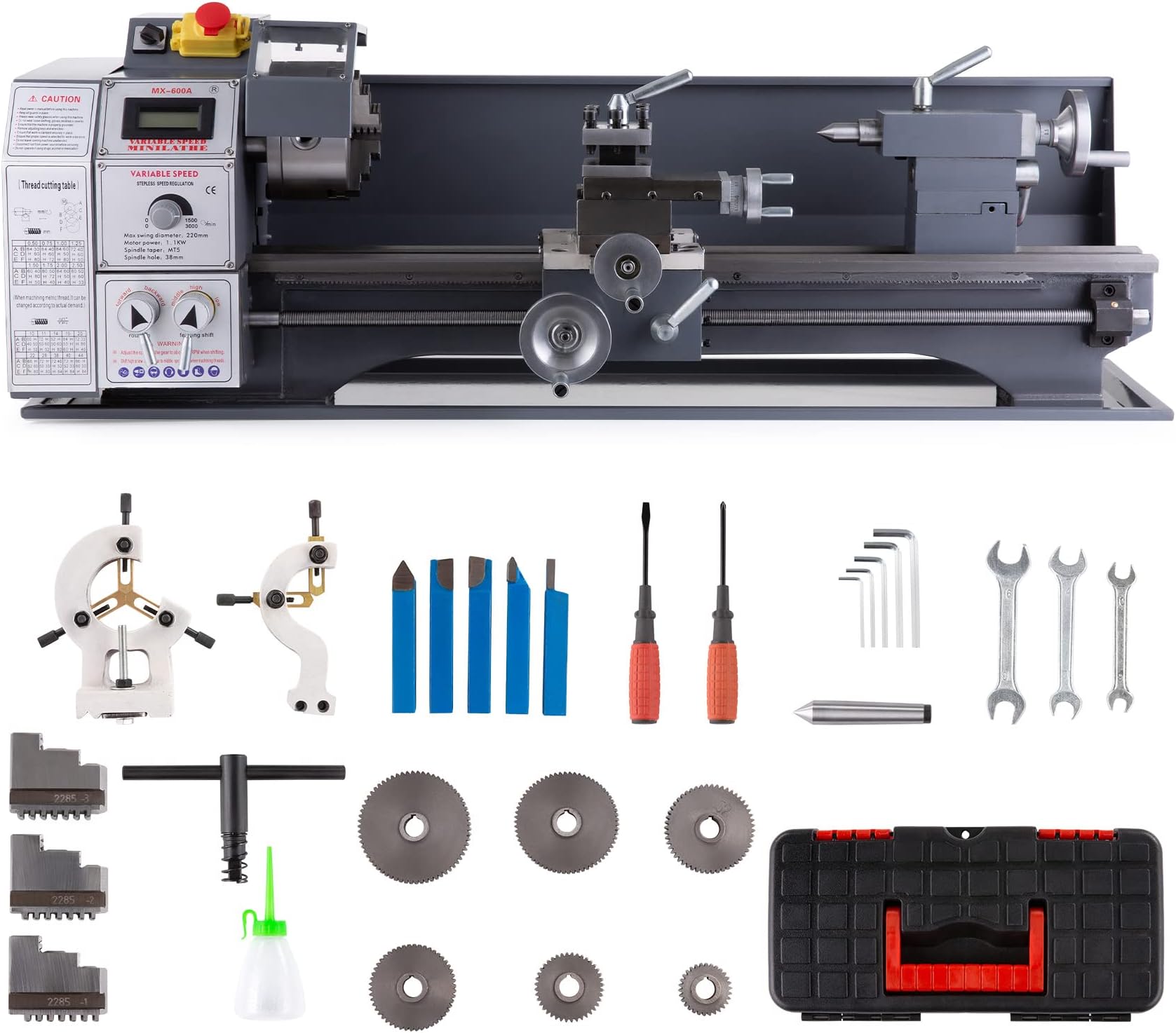 CREWORKS Metal Lathe Machine with 3 Jaw Chuck and 3000rpm Max Variable ...