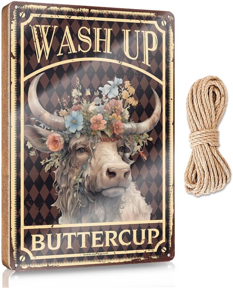 Amazon.com : Funny House Signs Cow Wash Up Buttercup Bathroom Wooden ...