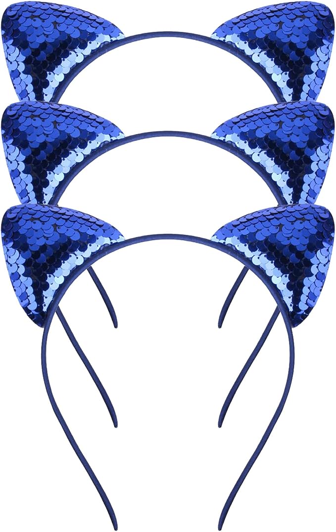 Amazon.com: UNDEHAAC 3 Pack Blue Cat Ears Headband for Women, Holiday ...
