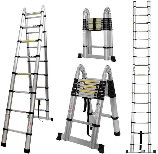 Telescopic Ladder Aluminium 5 m Telescopic Folding Step Ladder 16 Steps ...