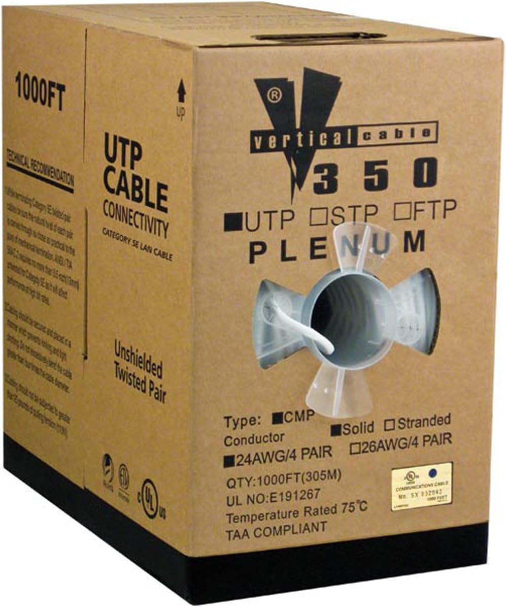 Amazon.com: Vertical Cable CAT5E, 350 MHz, UTP, 24AWG, 8C Solid Bare ...