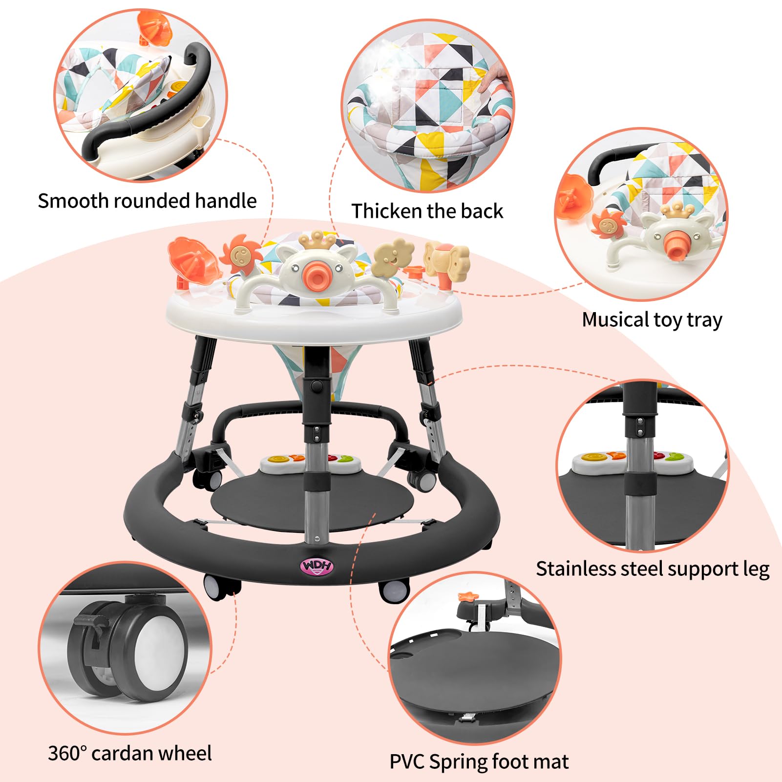 4 in 1 Baby Walker, Baby Walker with Wheels & 4 Heights Adjustable ...