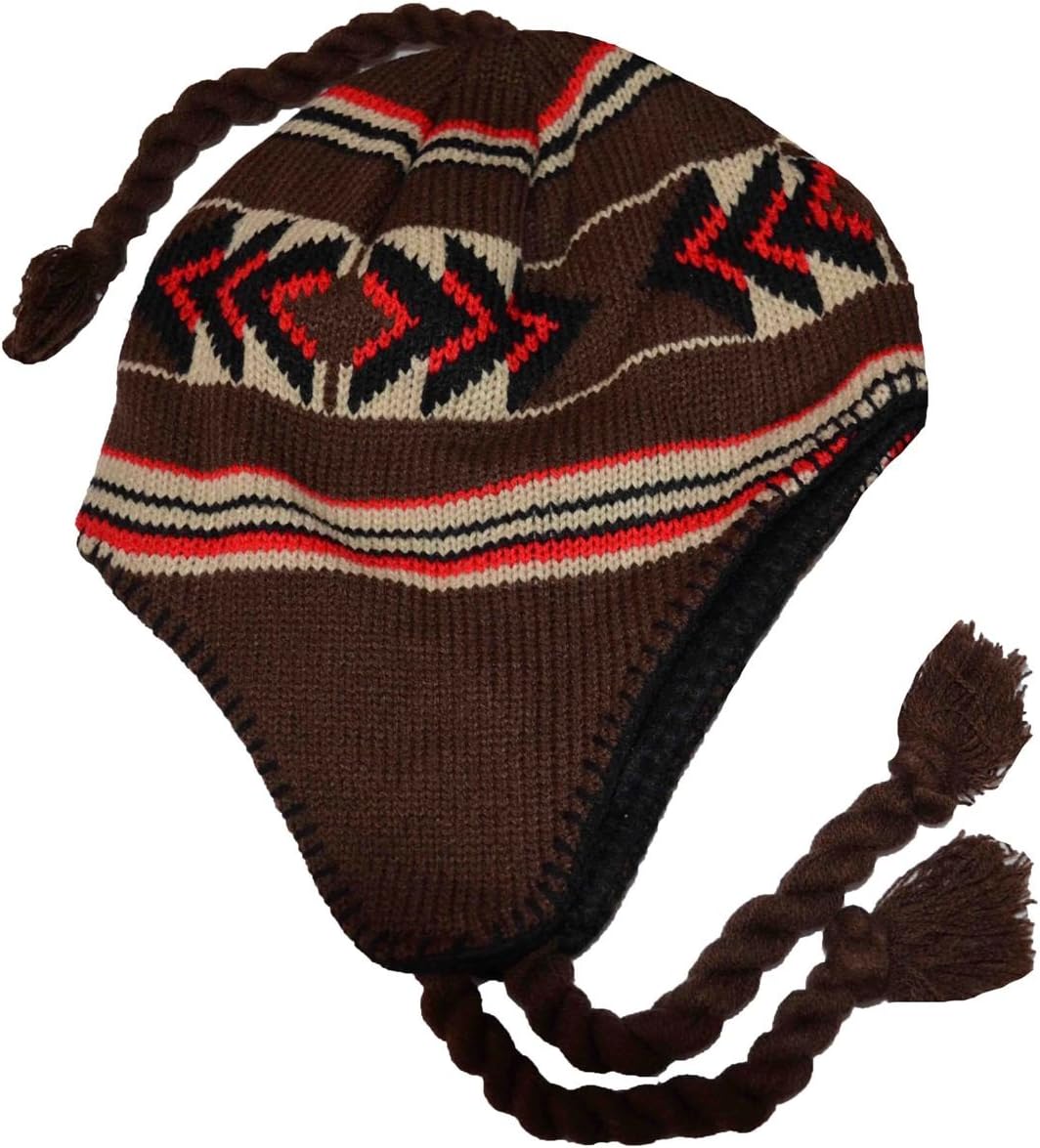 Nayt Men's Peruvian Helmet Style Earflap Strings Beanie Knit Hat Brown ...