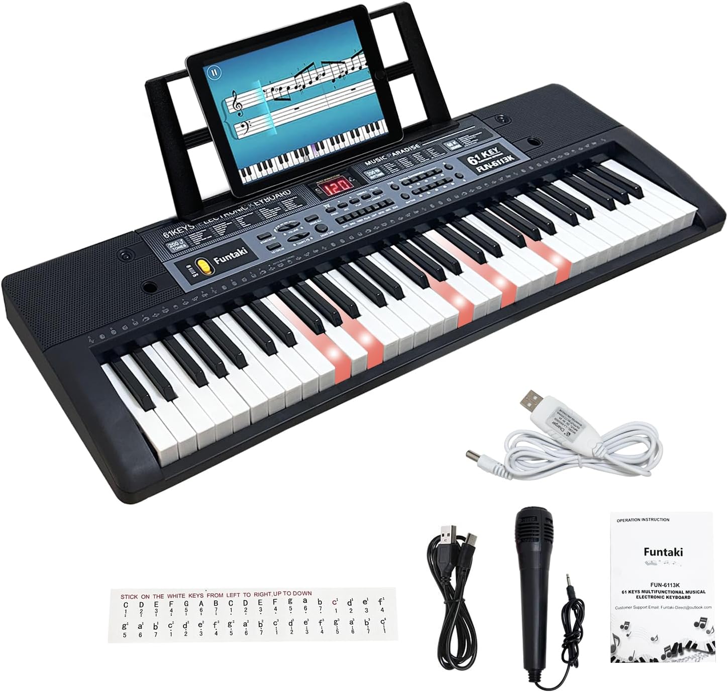 Funtaki 61 Key Electric Piano Keyboard with Lighted Keys, Digital ...