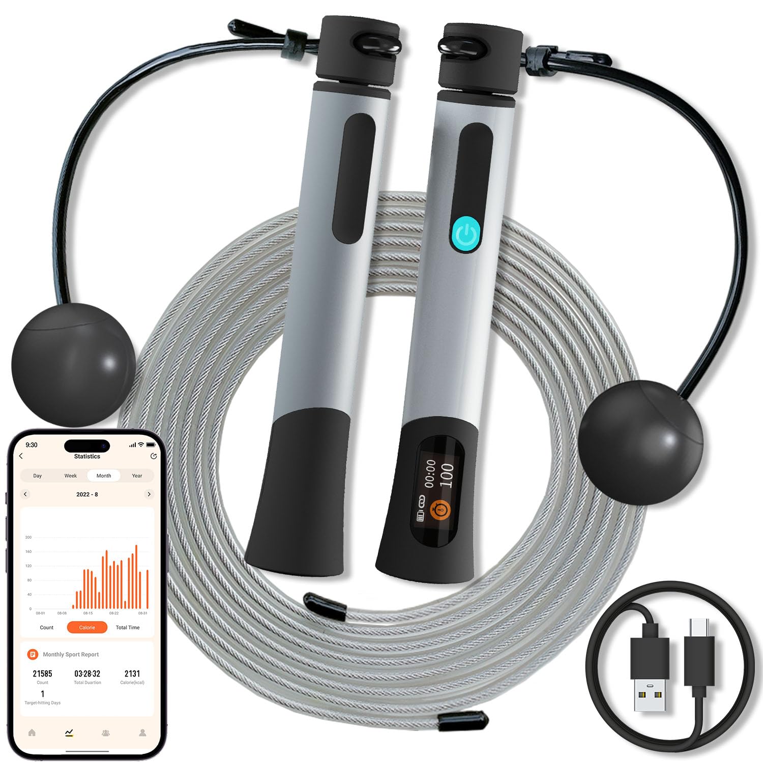 Buy CCHENGVEY Cordless Jump Rope with APP, Weighted Jump Rope with ...