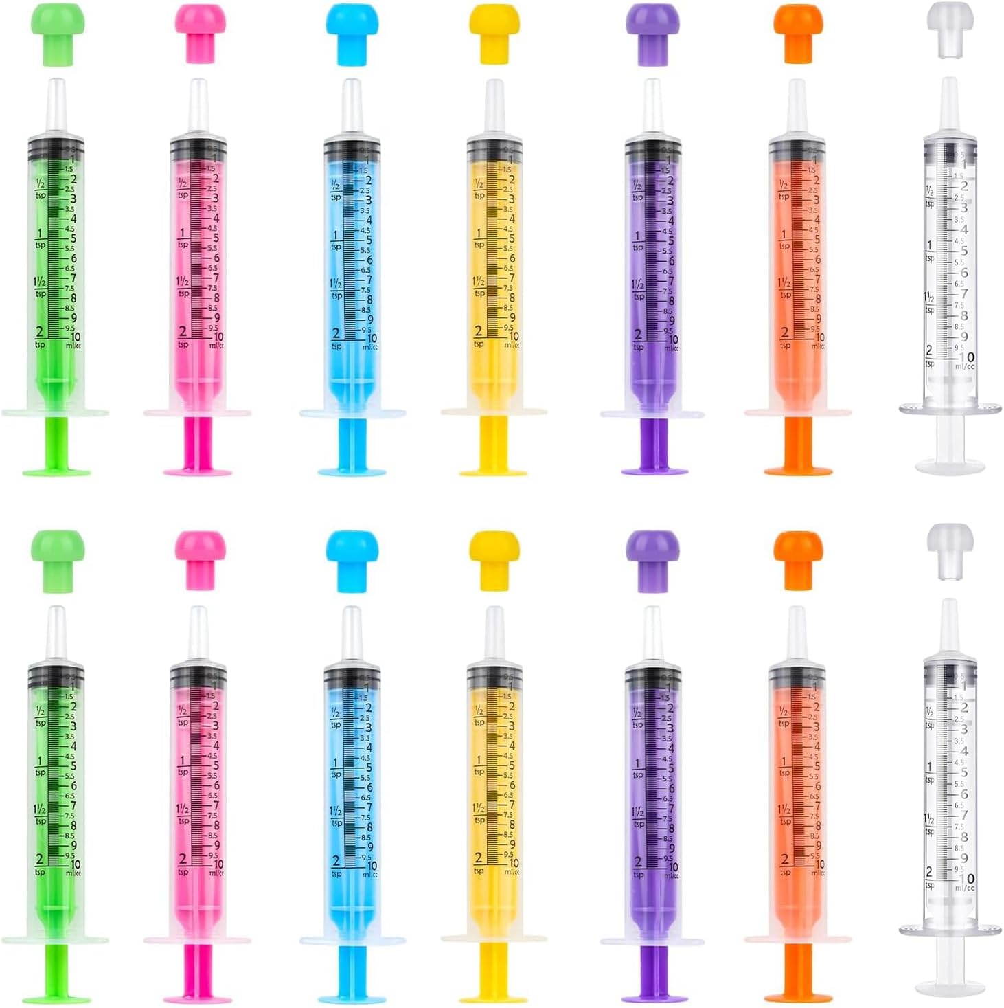 14Pcs Colourful Plastic Syringe with Cap, 10ml Syringe Liquid Measuring ...