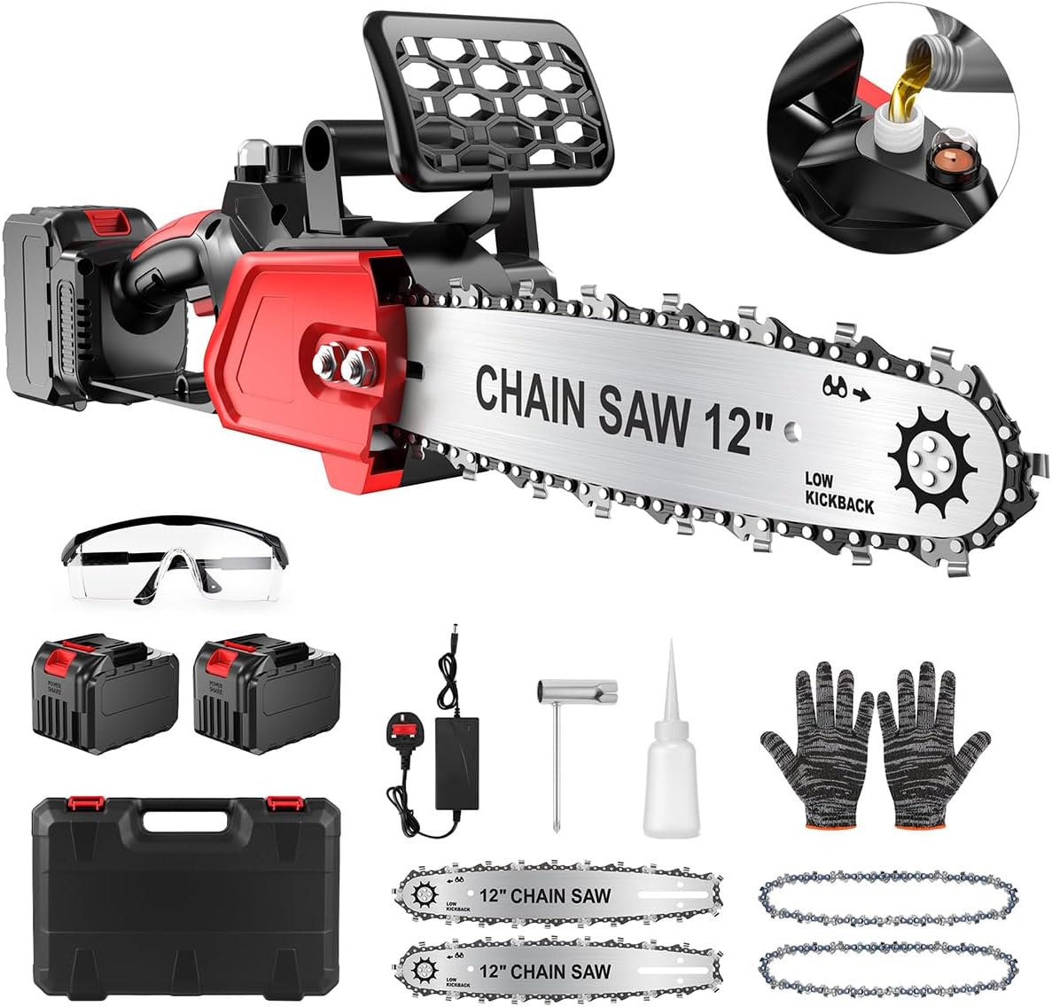 Electric Chainsaw, 12" Cordless Chain Saw 15m/s Chain Speed w 2 ...