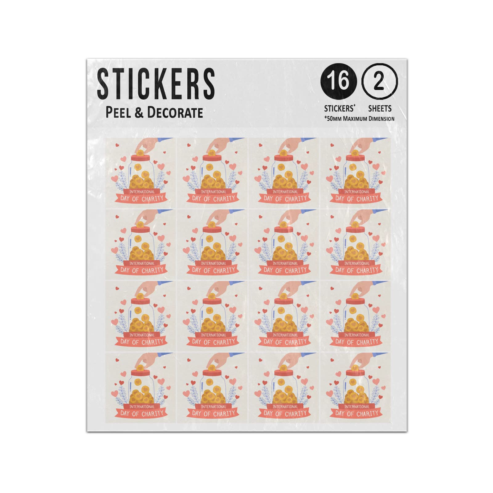 Buy Imprintable International Day of Charity Jar Full of Hearts Sticker ...
