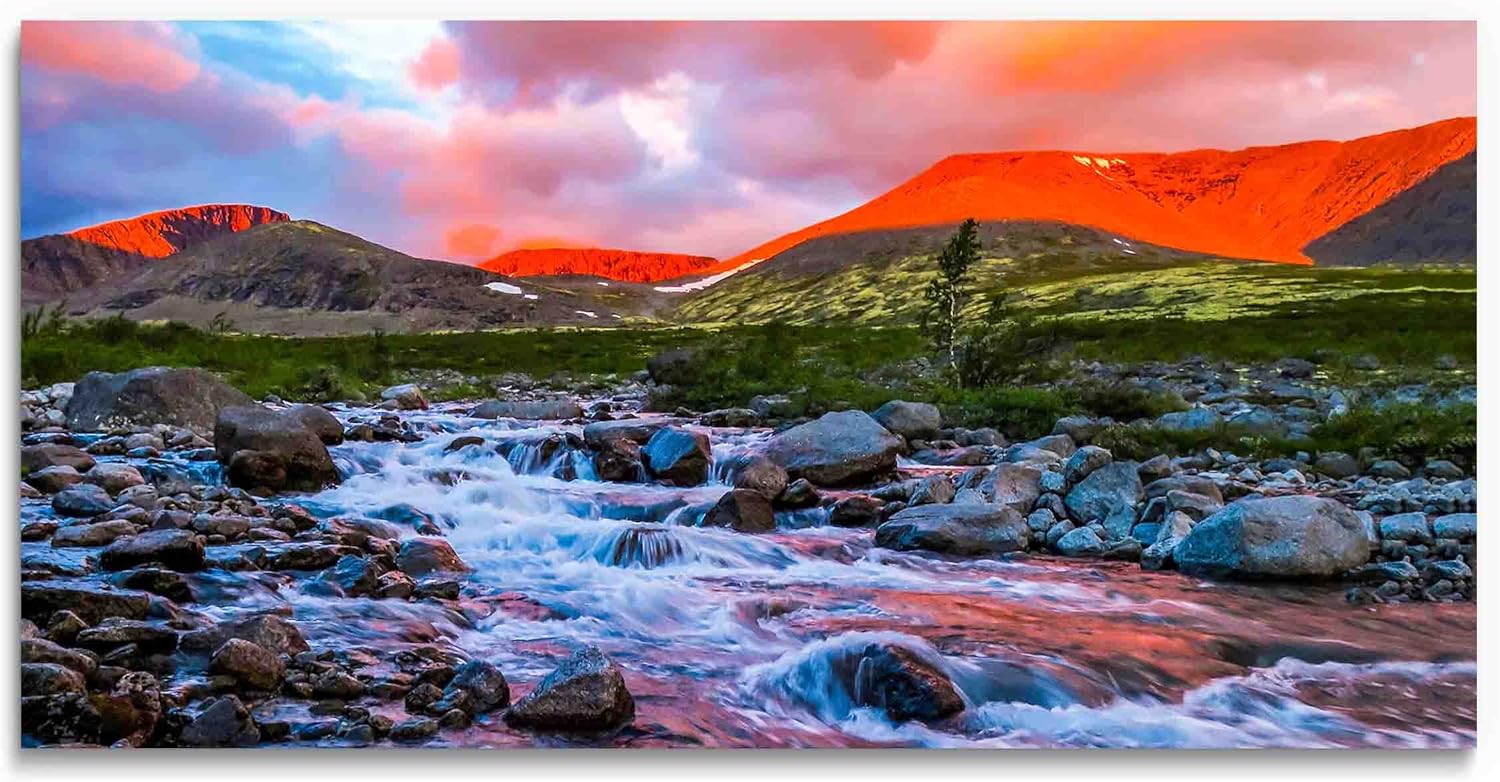 Amazon.com: Red Sunset over River Rapids, Rocky Hillside Landscape ...